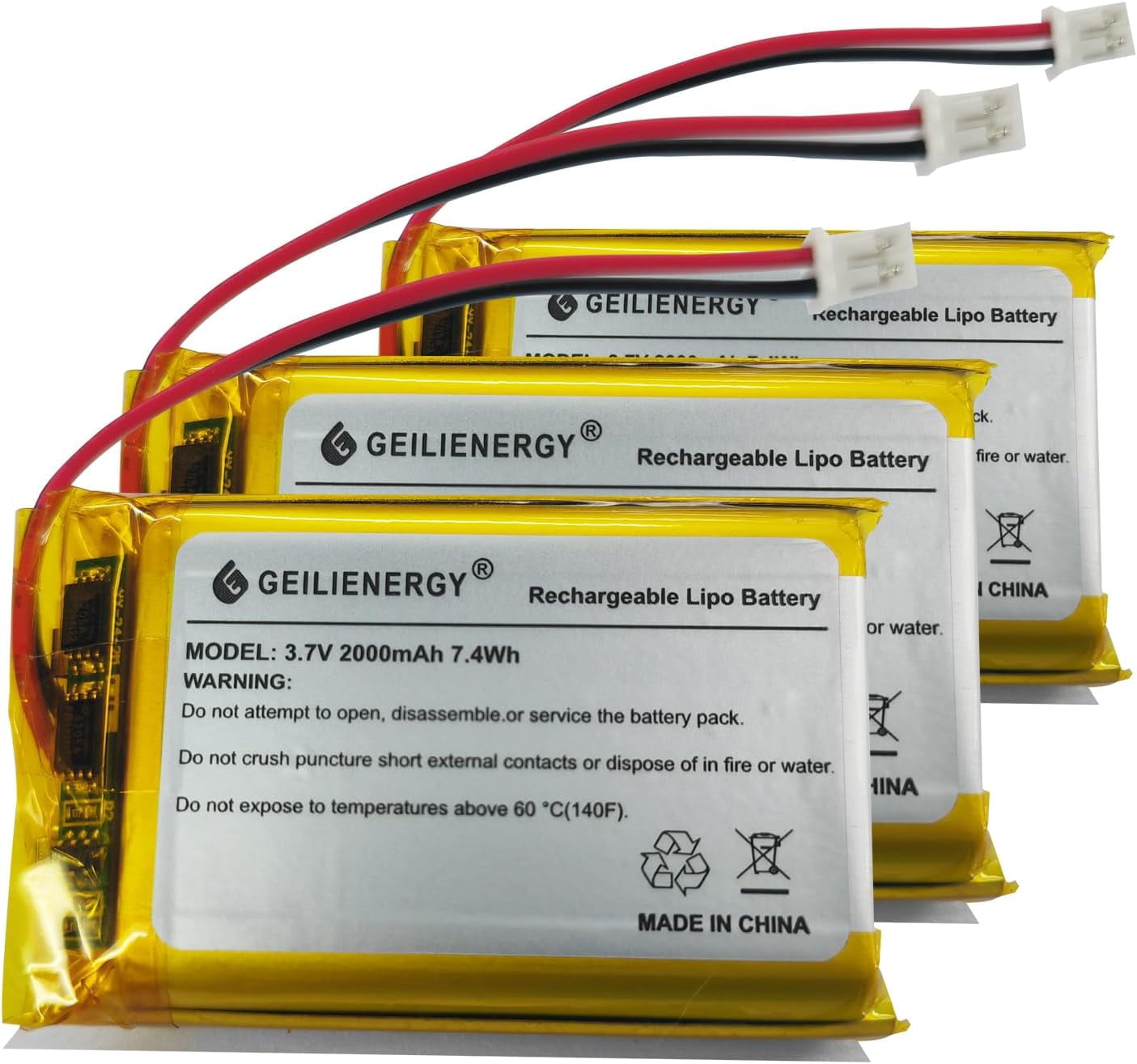 GEILIENERGY Lithium Polymer Battery 3.7V 2000mAh 103454 Lipo ...