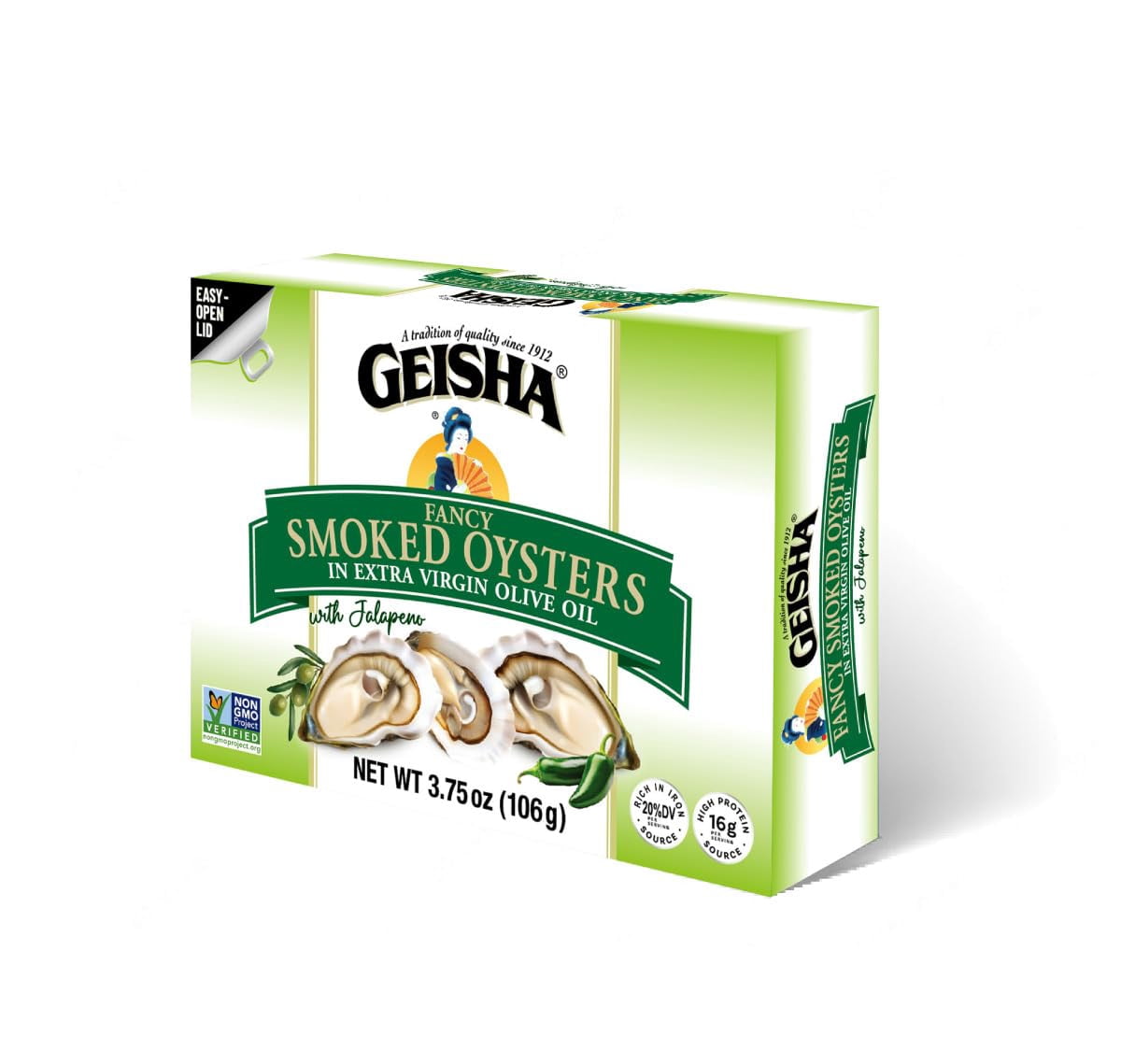GEISHA Smoked Oysters in Extra Virgin Olive Oil with Jalapeno 3.75oz ...