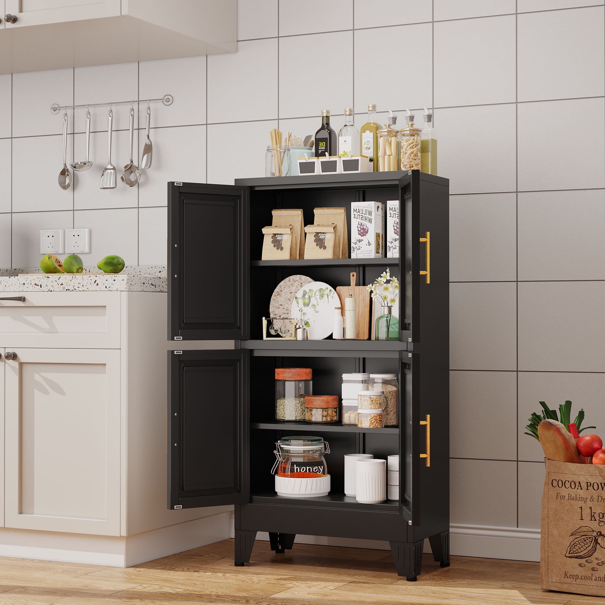 GEITIN 47.3"Metal Pantry Storage Cabinet with 4 Doors and Adjustable ...
