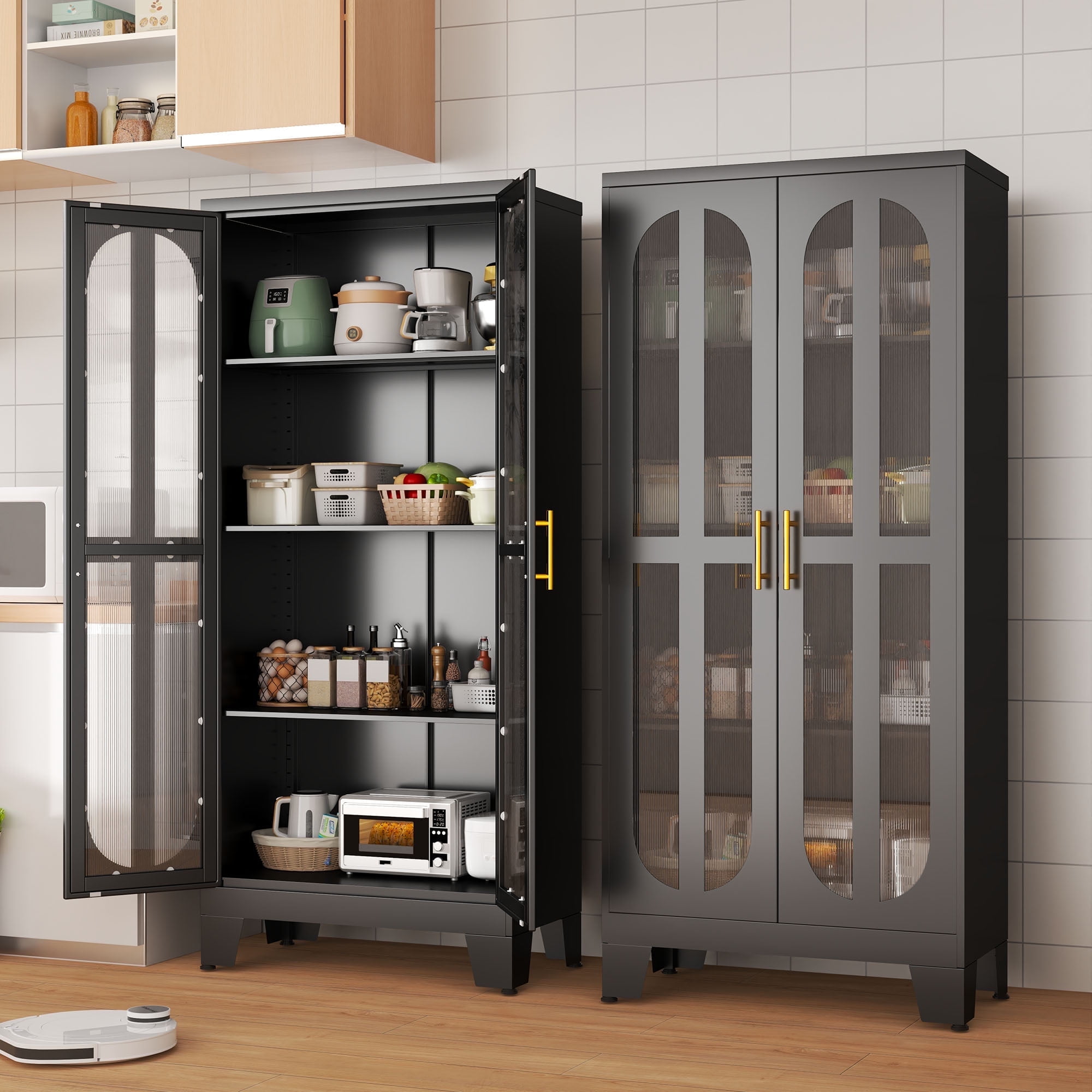 GEITIN 61.02"H Modern Metal Fishbone Pantry Storage Cabinet for Kitchen ...