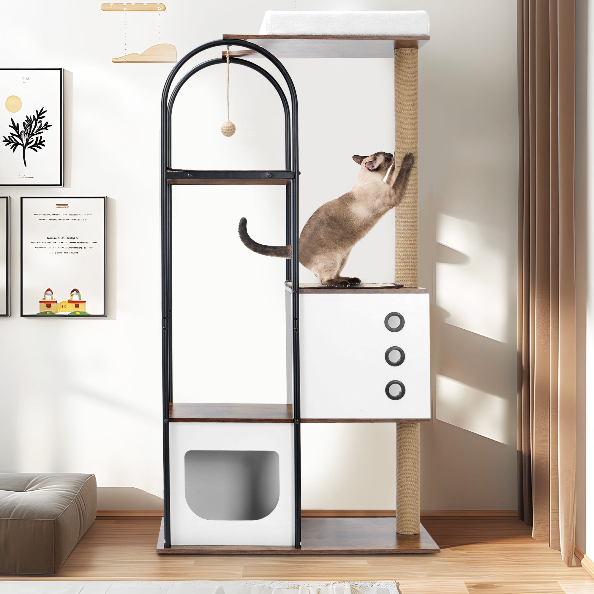 GELUKE Modern Cat House, Multi-Level Cat Tree,Indoor Cat Apartment with ...