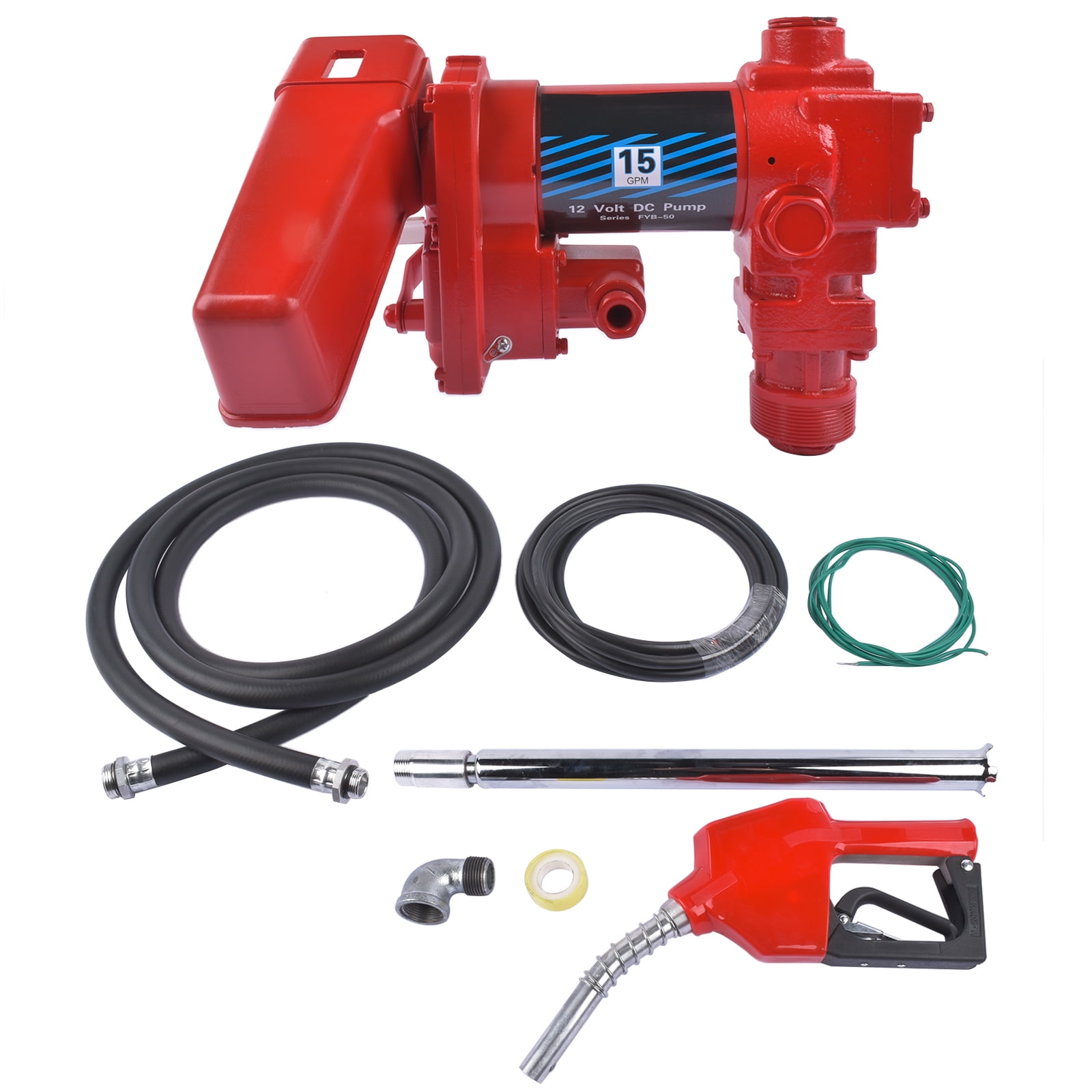 GELUOXI 12V 15 GPM Fuel Transfer Pump with Discharge Hose & Auto Red ...