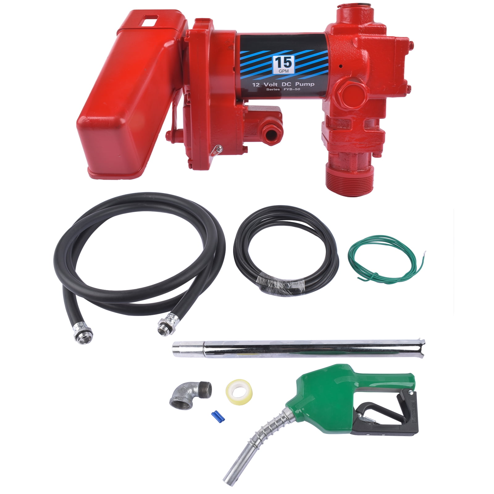 GELUOXI 15 GPM 12V Fuel Transfer Pump Cast Iron with Discharge Hose ...
