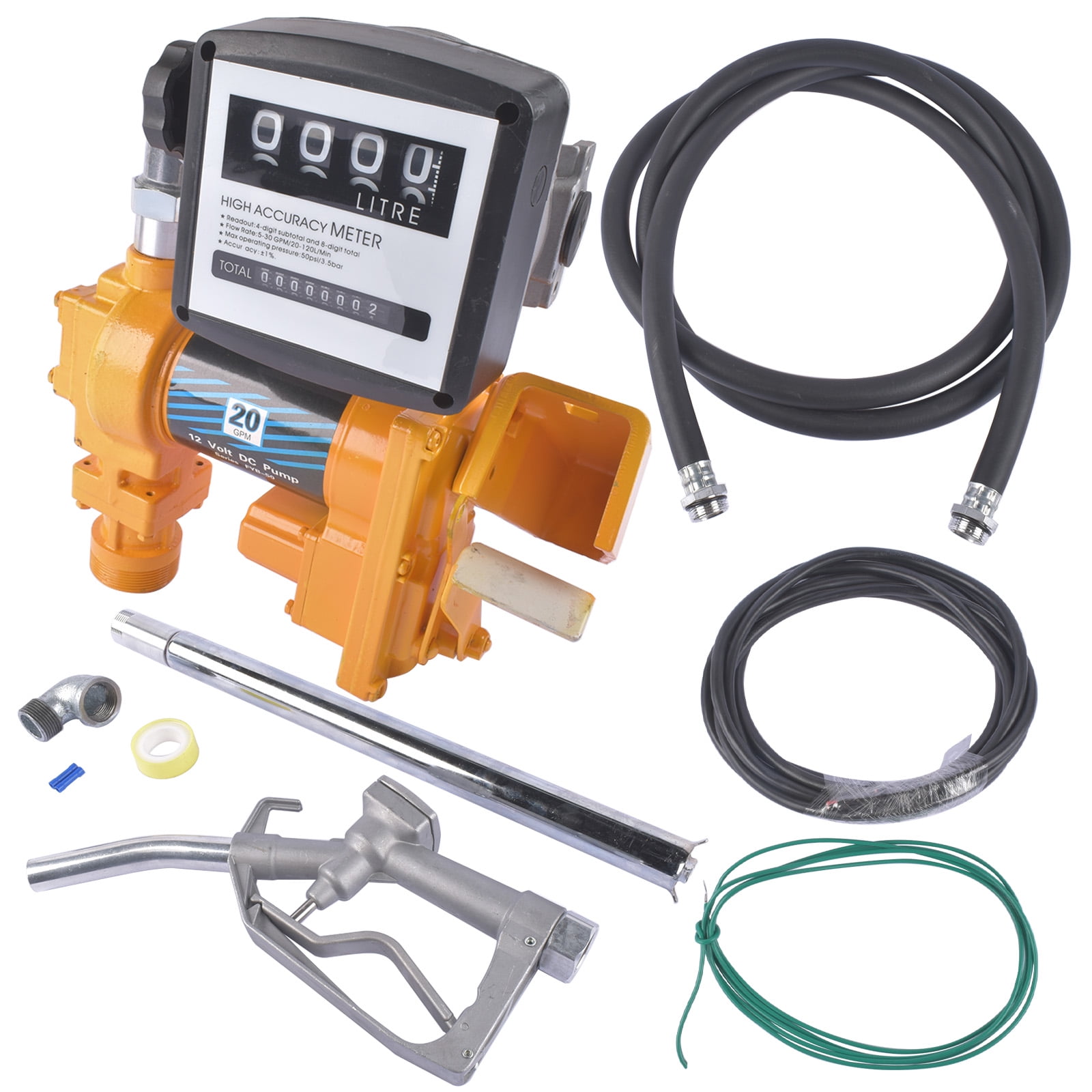 GELUOXI 20GPM 12V Fuel Transfer Pump w/ Manual Nozzle + Flow Meter for ...