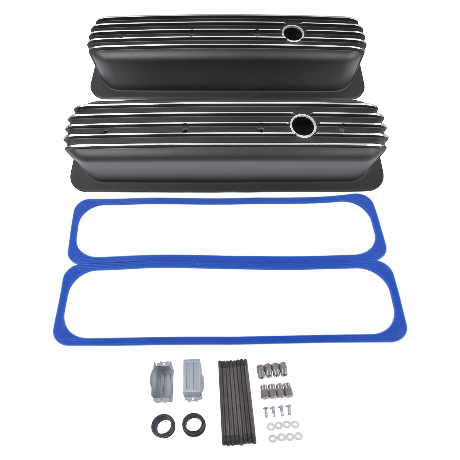 GELUOXI 2Pcs Black Finned Tall Valve Covers 3-11/16" Height with Center ...