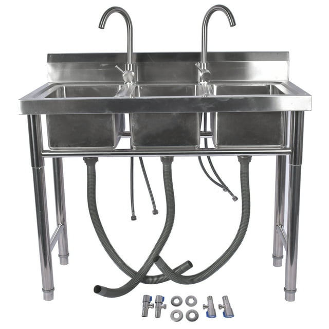 GELUOXI 39.3" Stainless Steel Utility Sink: Triple bowl, triple ...