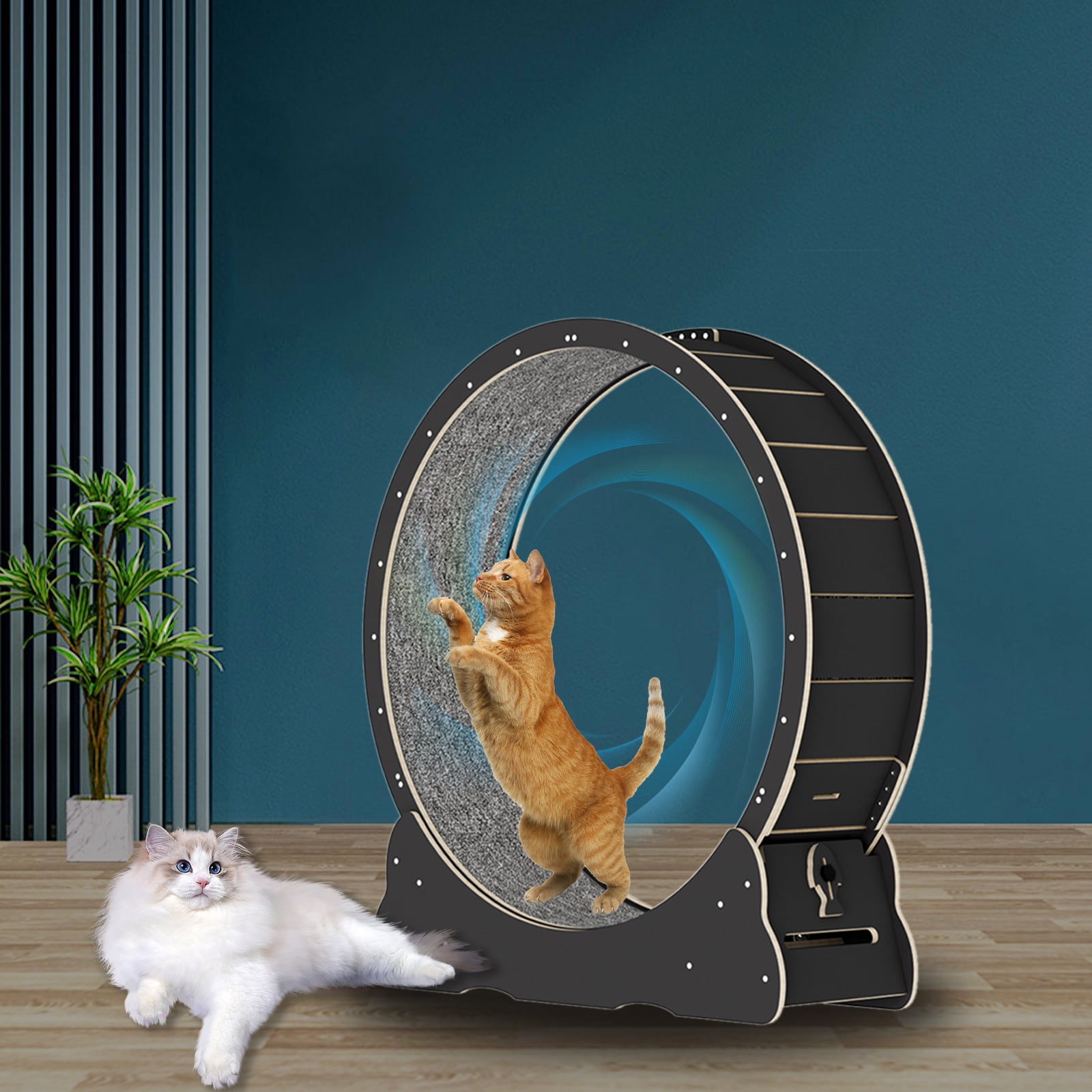 GELUOXI 43.3" Cat Exercise Wheel Black Solid Wood Running Sport ...