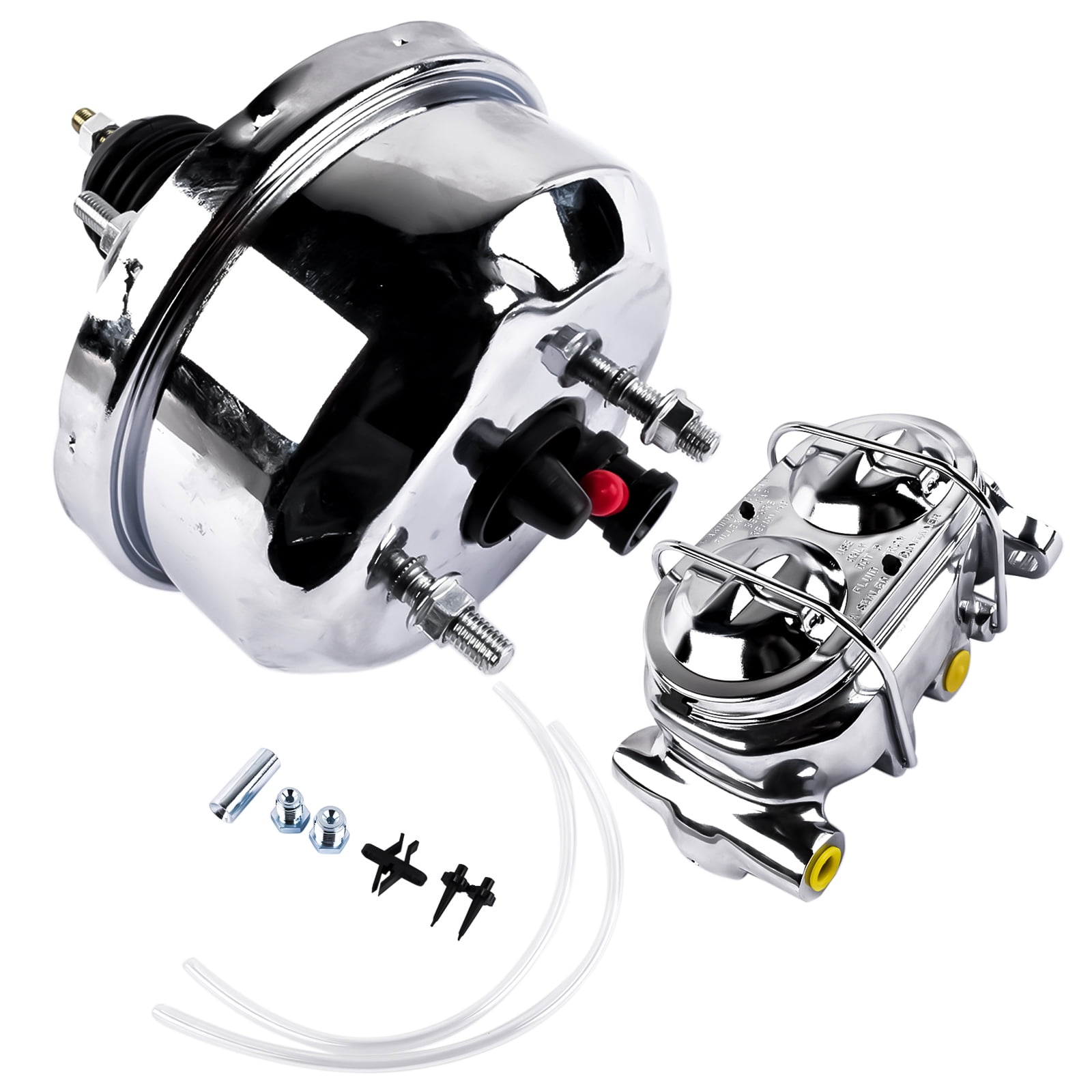 GELUOXI 7" Chrome Brake Booster with Bail Top Master Cylinder 1" Bore 4 ...