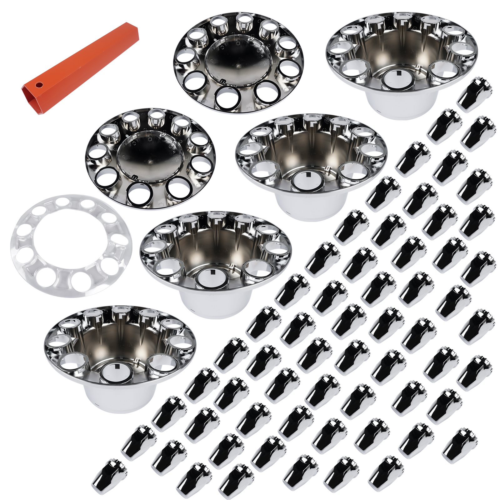 GELUOXI Chrome Hub Cover Kit W/ 33mm Nut Front & Rear for Semi Truck ...