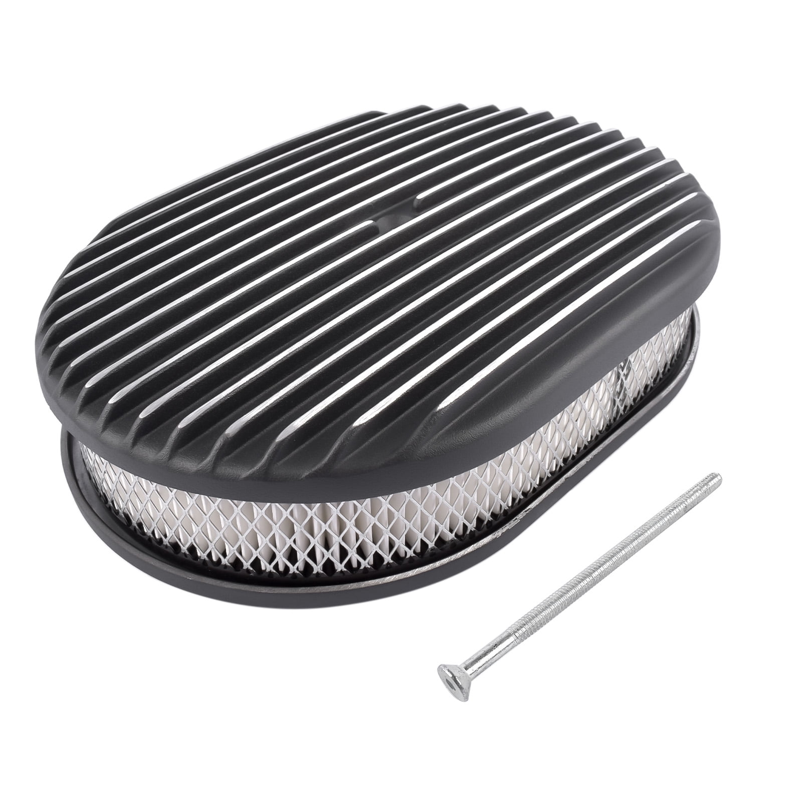 GELUOXI Polished Aluminum 12" Oval Full Finned Air Cleaner Assembly for ...