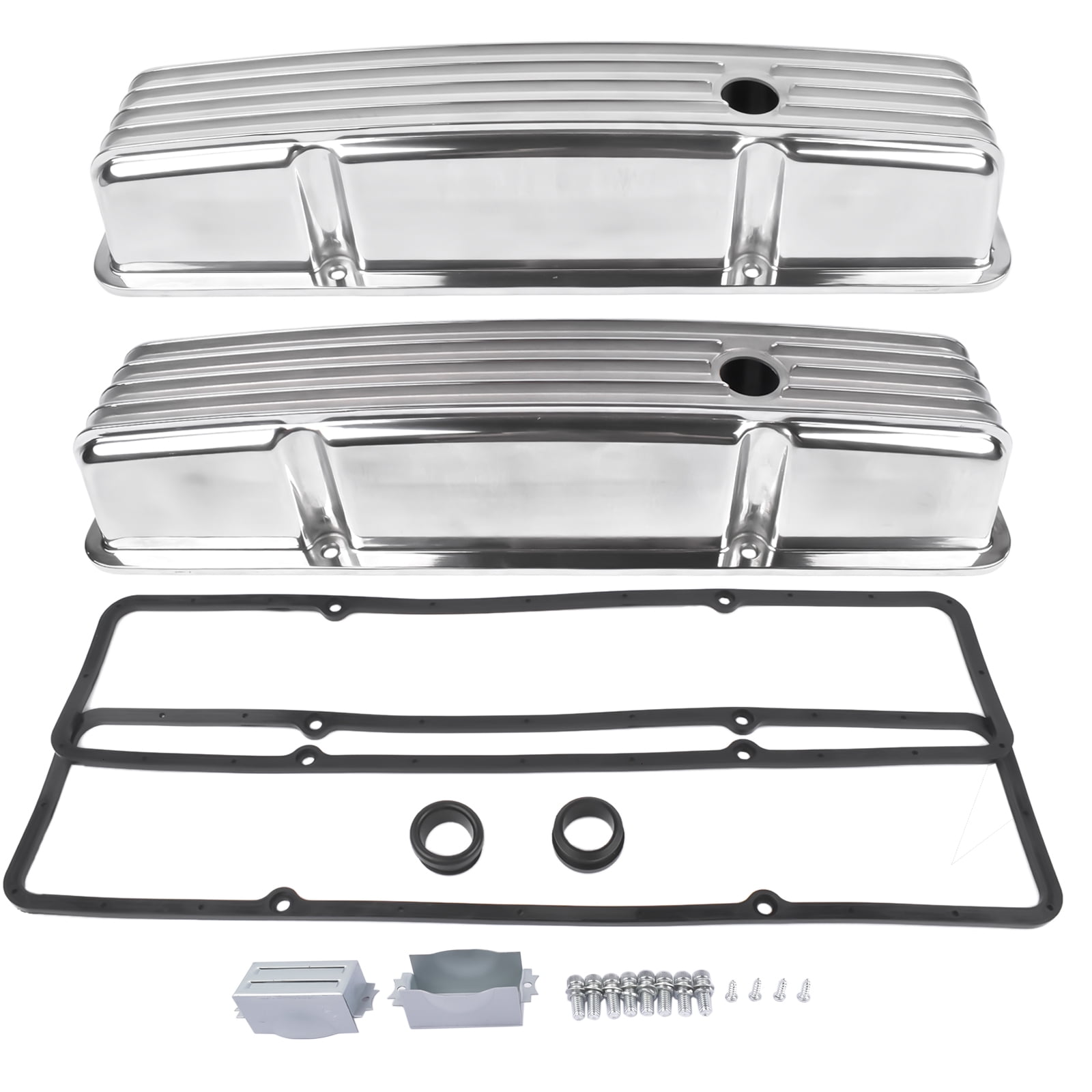 GELUOXI Retro Finned Polished Aluminum Tall Valve Covers for Chevy ...