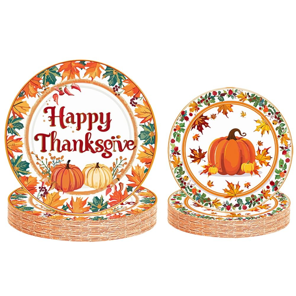 GELXGRIT 48 Pcs Fall Paper HYZ01 Plate Thanksgiving Plates Pumpkin ...