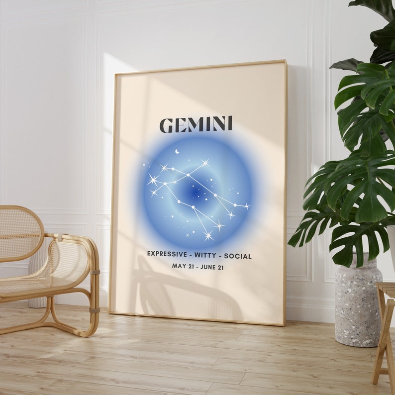 GEMINI Star Sign Instant Print, Zodiac Art Printable, Spiritual Aura ...
