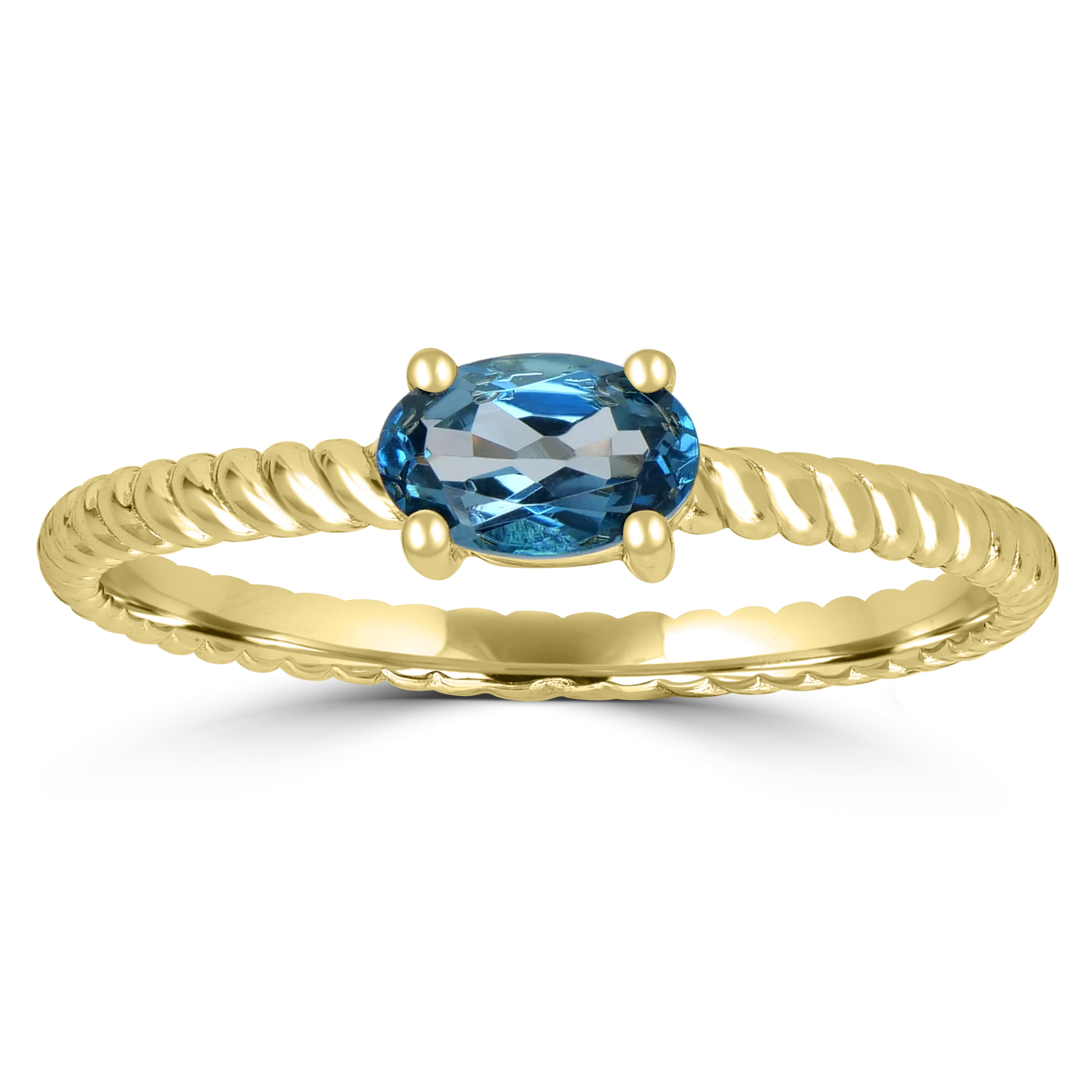 GEMISTRY Fiona 14k Gold Oval Solitaire Blue Topaz Gemstone Stackable ...