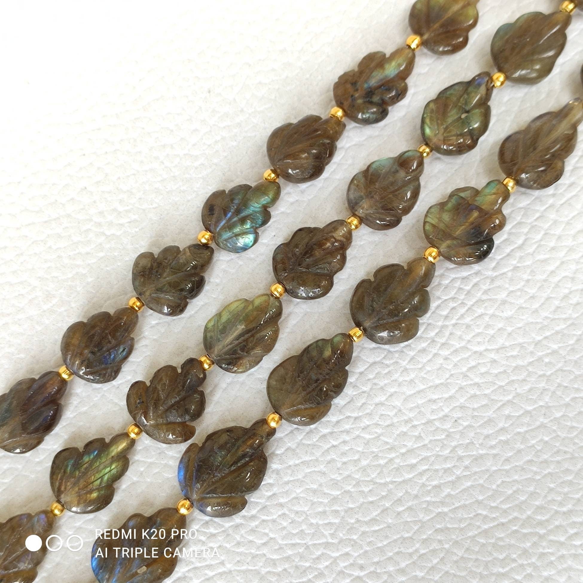 THE GEMS GRID Natural Labradorite Leaf Carved Beads – 9.5x13.5mm to ...