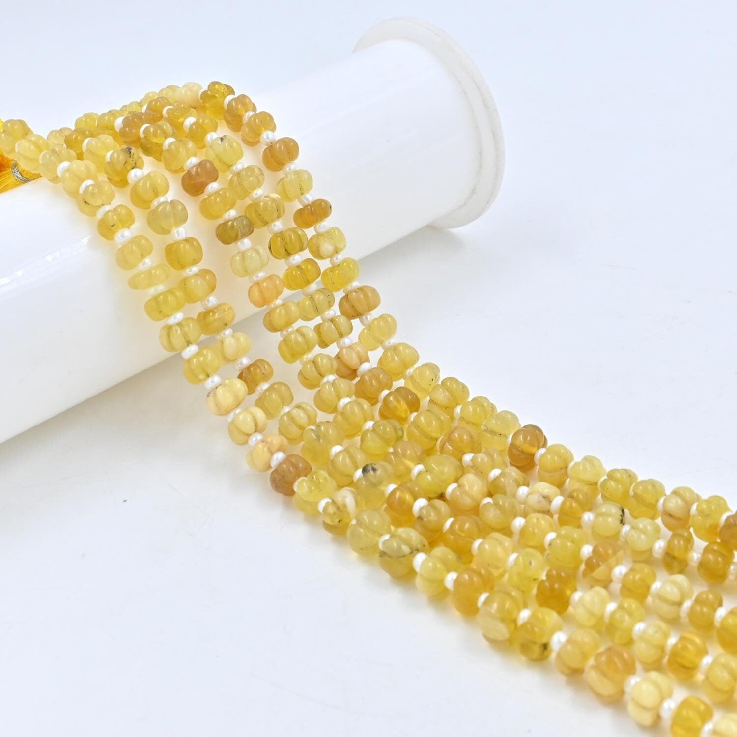 THE GEMS GRID Natural Yellow Opal Pumpkin Beads – 6-8mm Carved Round ...