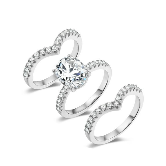 GEMSME 18K White Gold Plated Promise Eternity Rings for Women Men, 7 ...