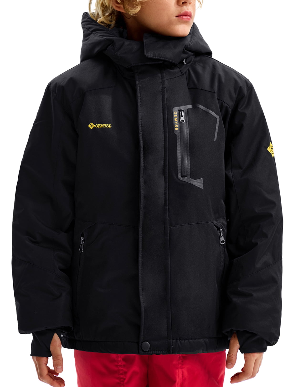 GEMYSE Boy's Waterproof Ski Snow Jacket Hooded Fleece Windproof Winter ...