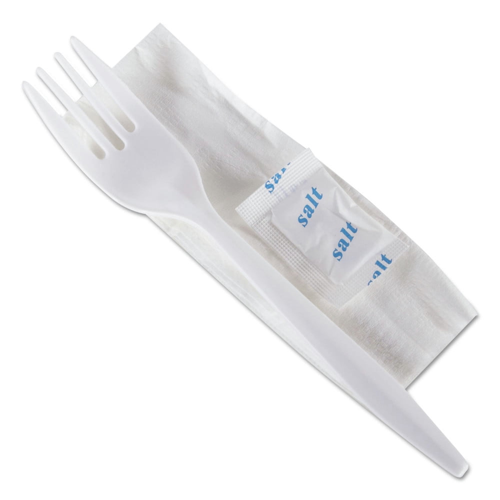 GEN 705451 Wrapped Cutlery Kit, 6 1/4", Fork/Napkin/Salt, White (500 ...