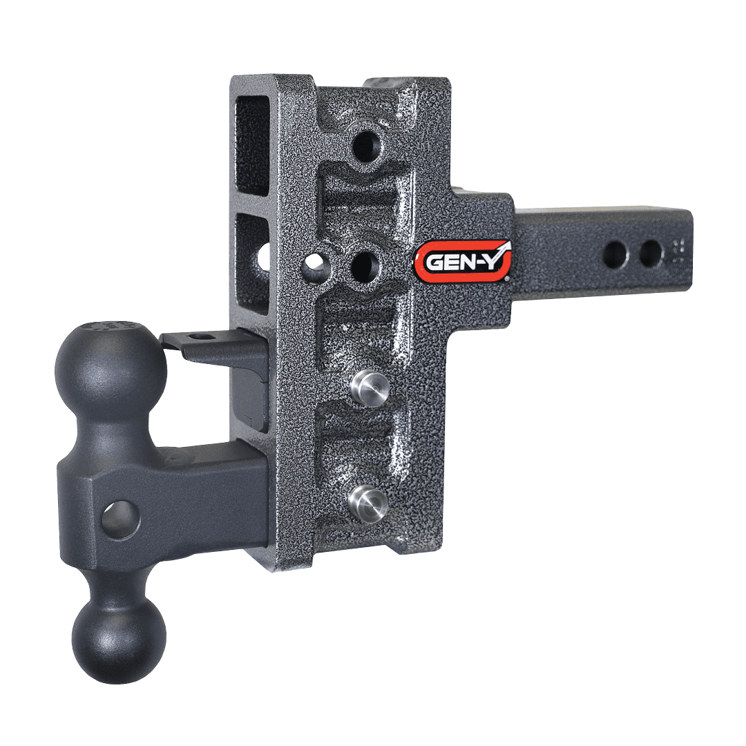 GEN-Y GH-424 MEGA-DUTY Adjustable 5" Offset Drop Hitch with GH-031 Dual-Ball, GH-032 Pintle Lock ...