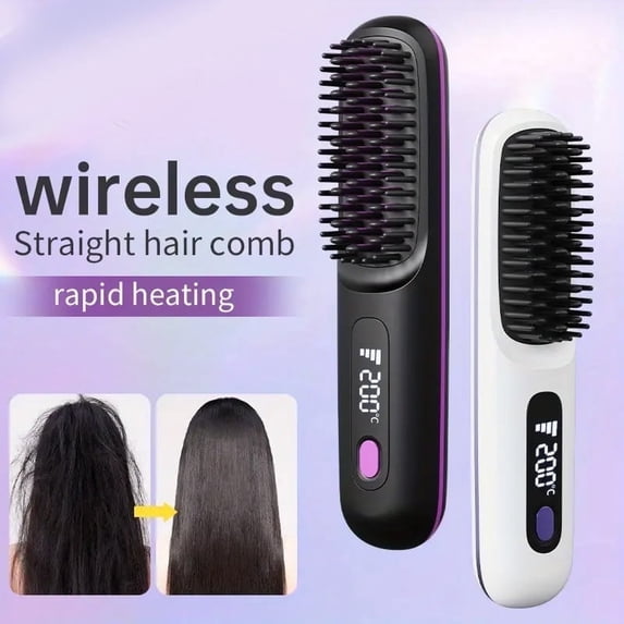 Compact Professional Heated Hair Straightening Brush, Cordless, 19.5*4 ...