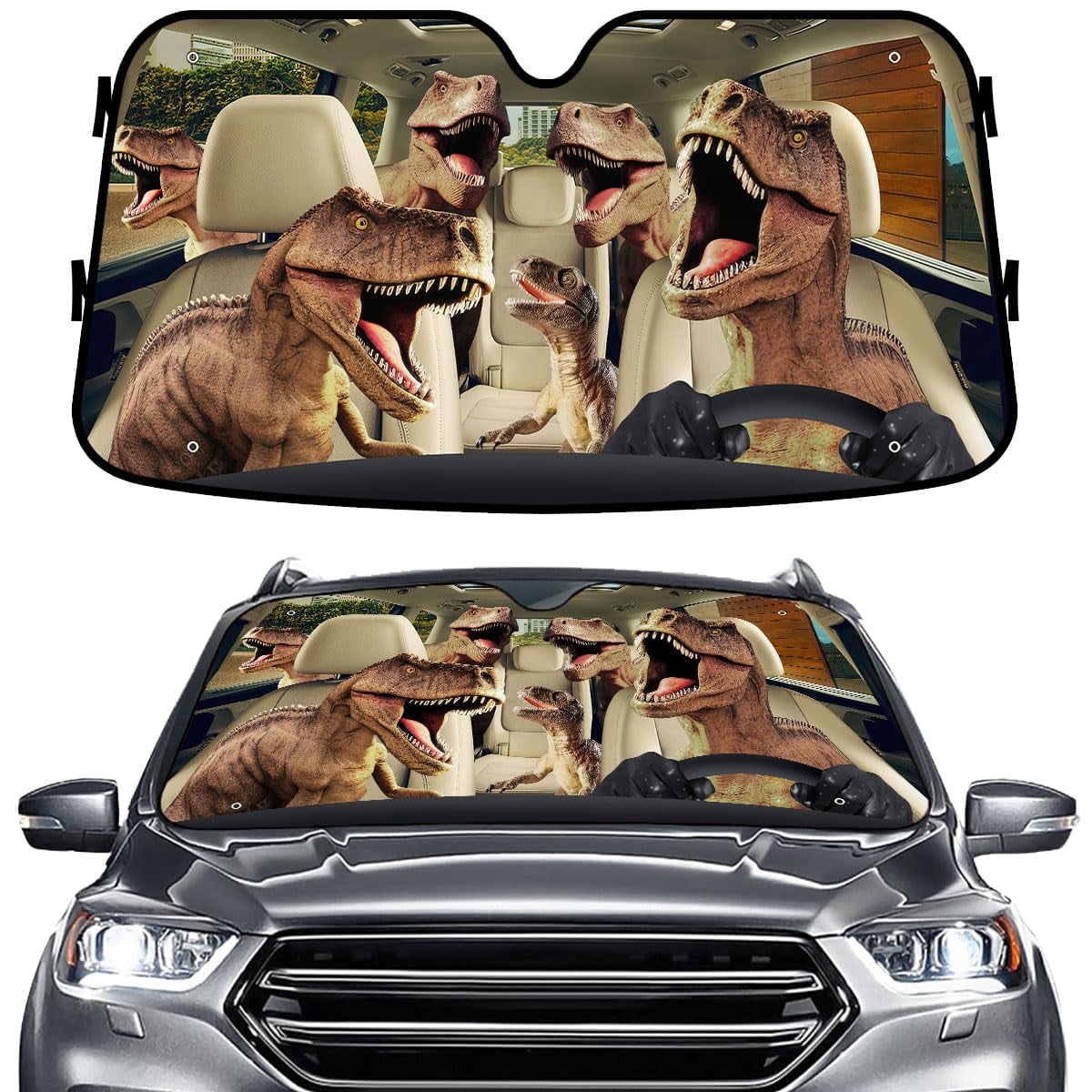 GENANY T-Rex Dinosaur Family Funny Windshield Sun Shade for Car SUV ...