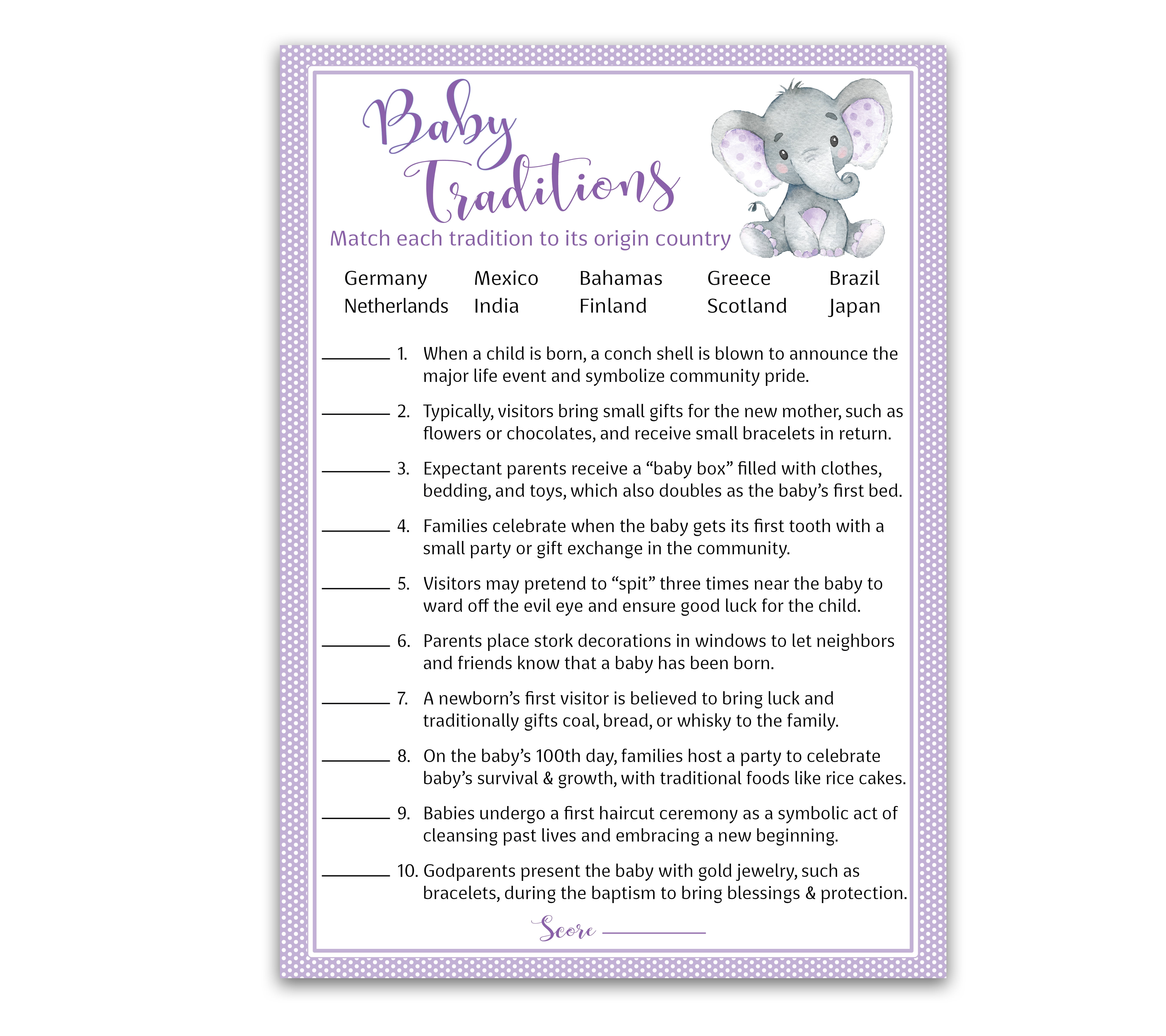 GENDER NEUTRAL Baby Shower Game — BABY TRADITIONS around the World Game ...