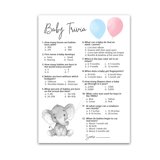 GENDER REVEAL Party Game — BABY TRIVIA Game — Pack of 25 — Elephant Pink or Blue Fun Baby Facts ...