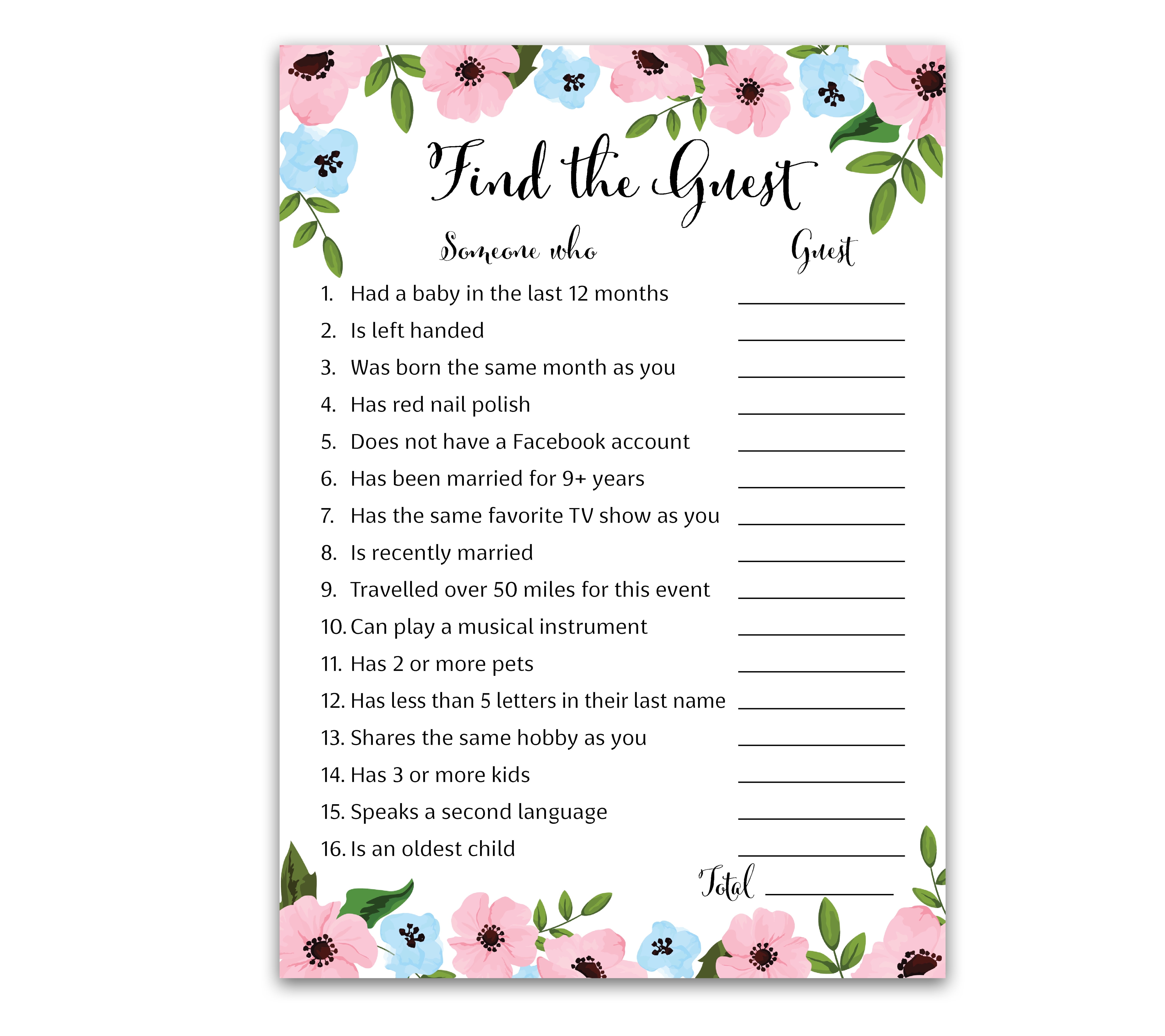 GENDER REVEAL Party Game — FIND THE GUEST Game — Pack of 25 — Pink or ...