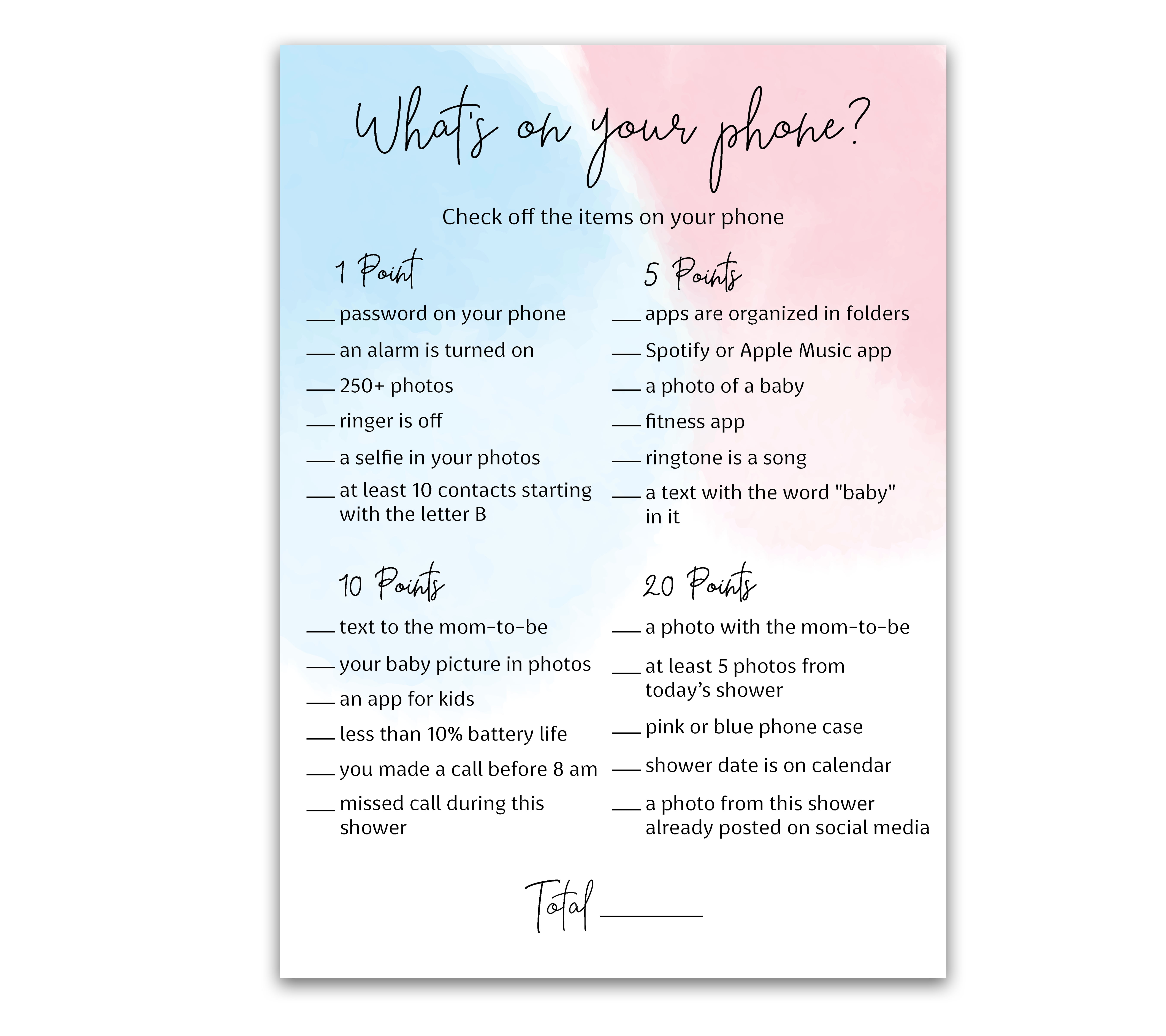 GENDER REVEAL Party Game — WHAT'S ON YOUR PHONE Baby Shower Game — Pack ...