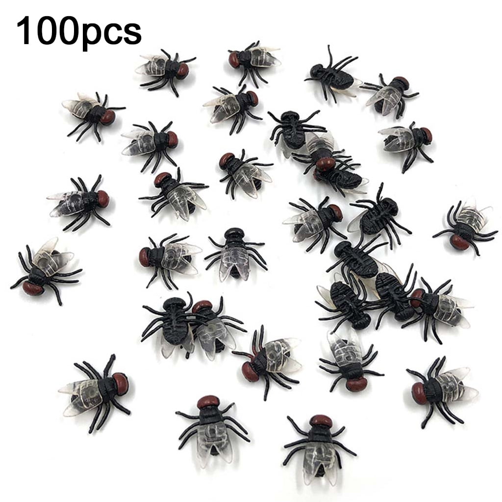 GENEMA 100 Pcs Fake Flies Plastic Halloween Simulated Insect Fly Bugs ...