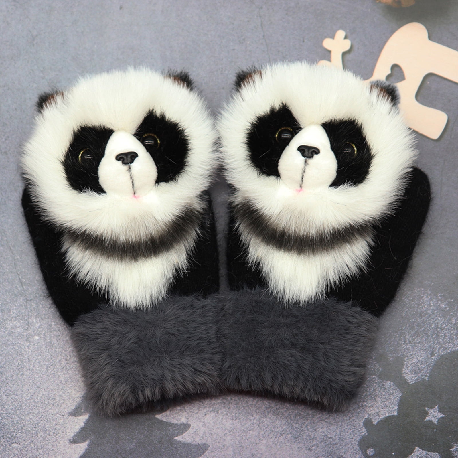 GENEMA 3D Animal Plush Gloves Knitted Mittens Fleece Lined Mitten Full ...