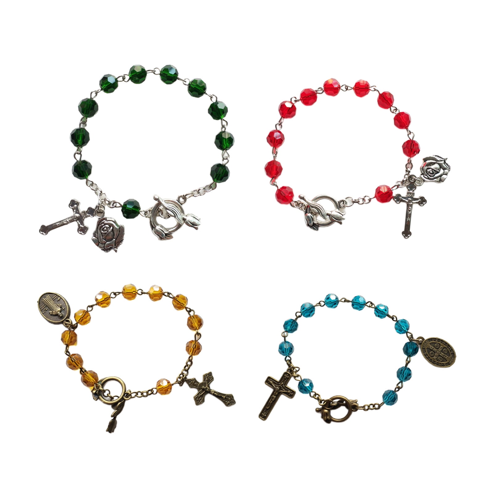 GENEMA 8mm Crystal Beads Rosary Bracelet Virgin Jesus Christ Crucifix ...