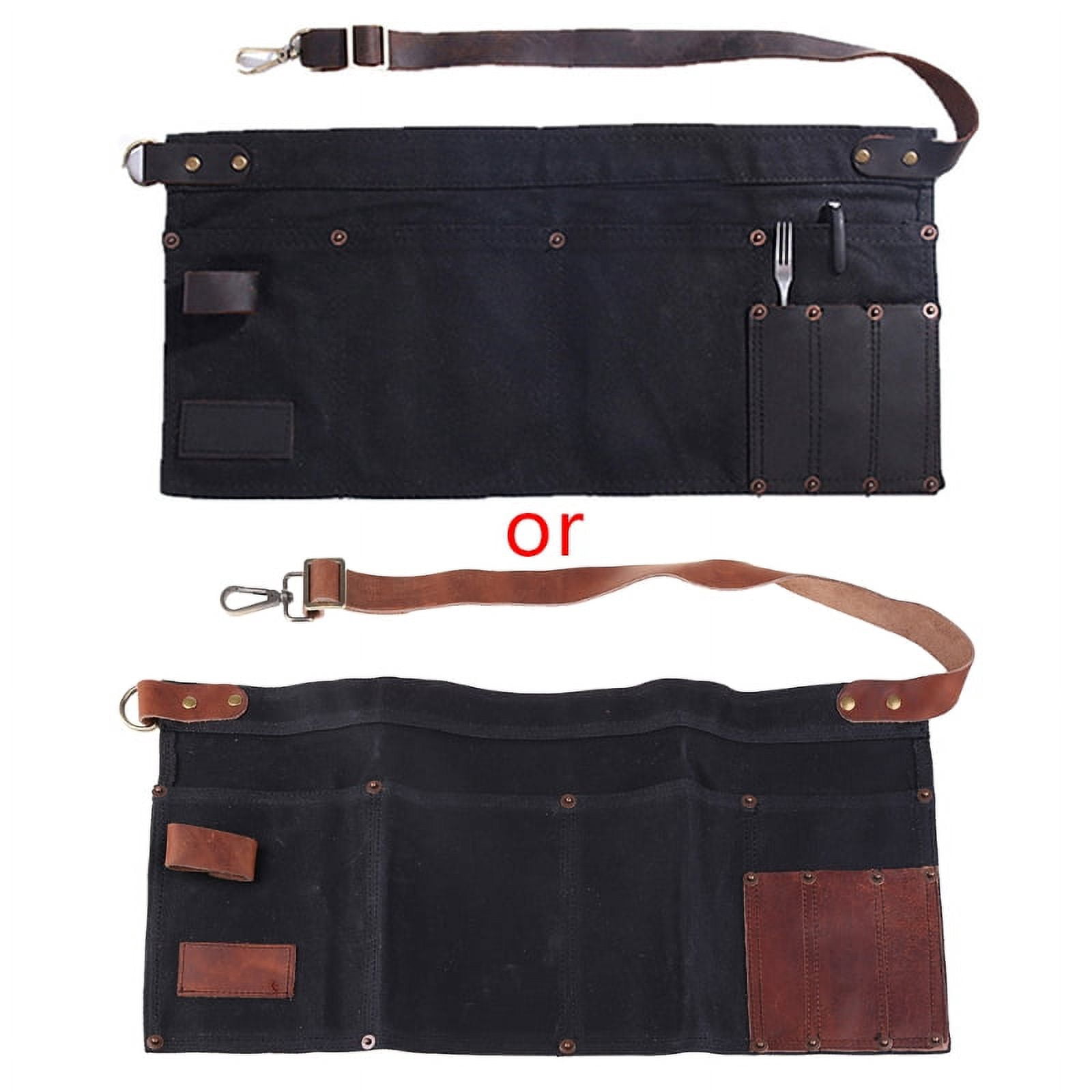 GENEMA Multi-pocket Apron For Women Real Leather Canvas Half Pocket ...