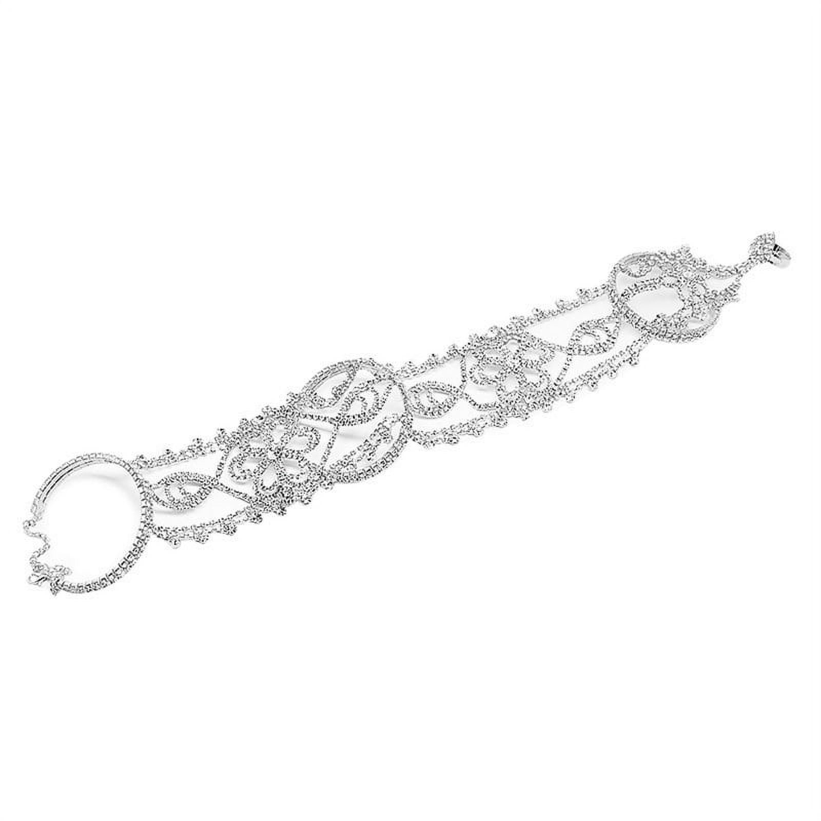 GENEMA Rhinestone Finger Ring Bracelet for Women Girls Dainty Hand ...