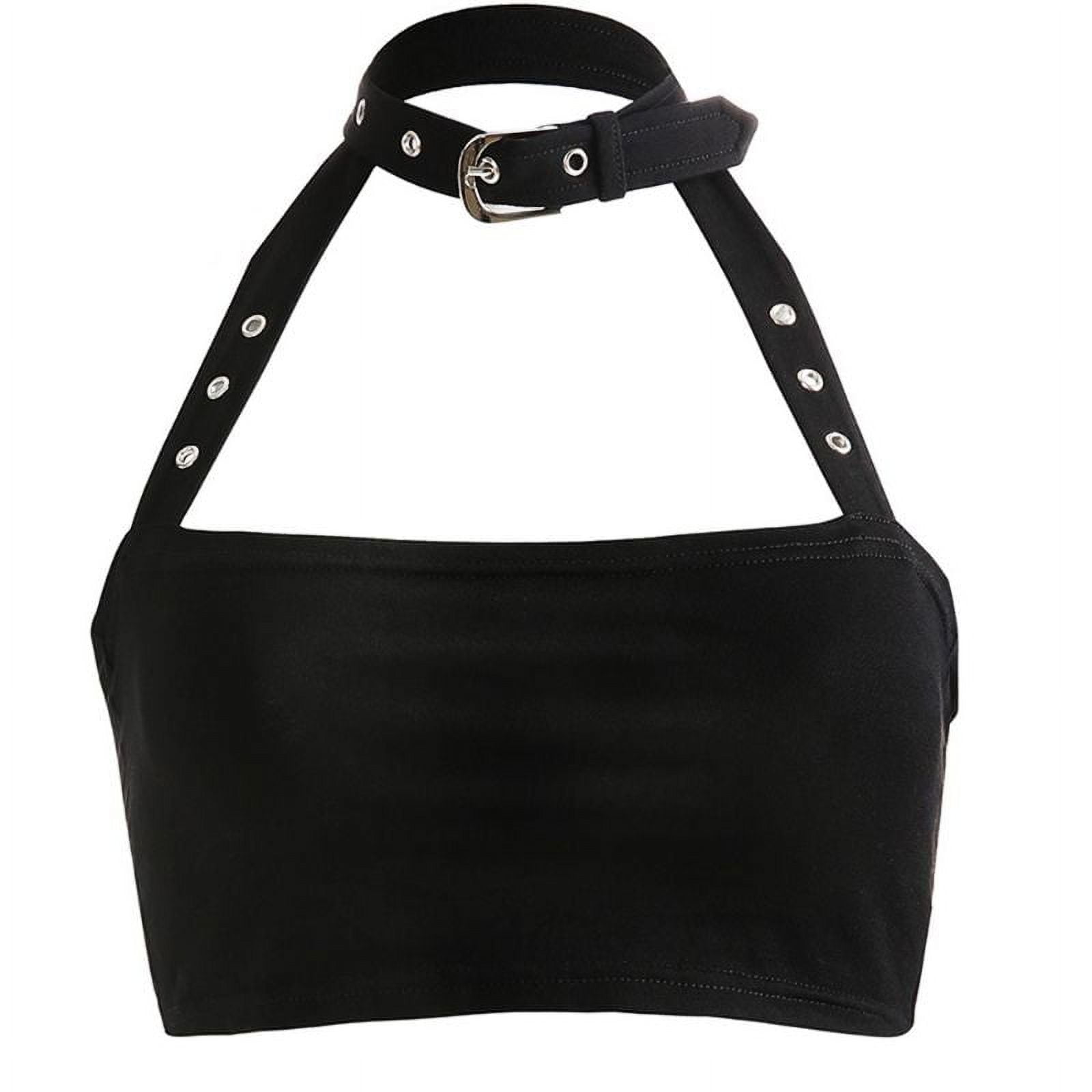 GENEMA Women Harajuku Gothic Punk Choker Halter Crop Top Metal Buckle ...
