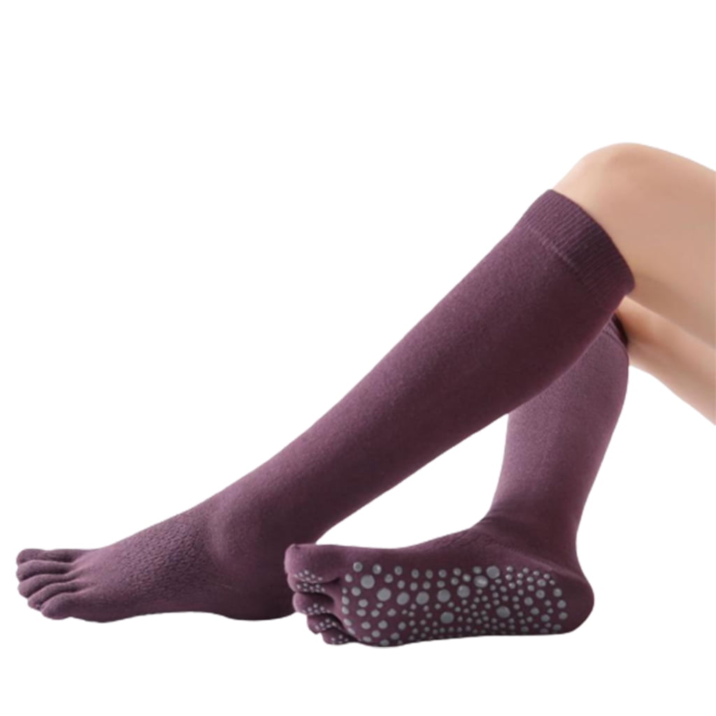 GENEMA Women Knee High Non-Slip Grips Yoga Socks Five Toe Separator ...