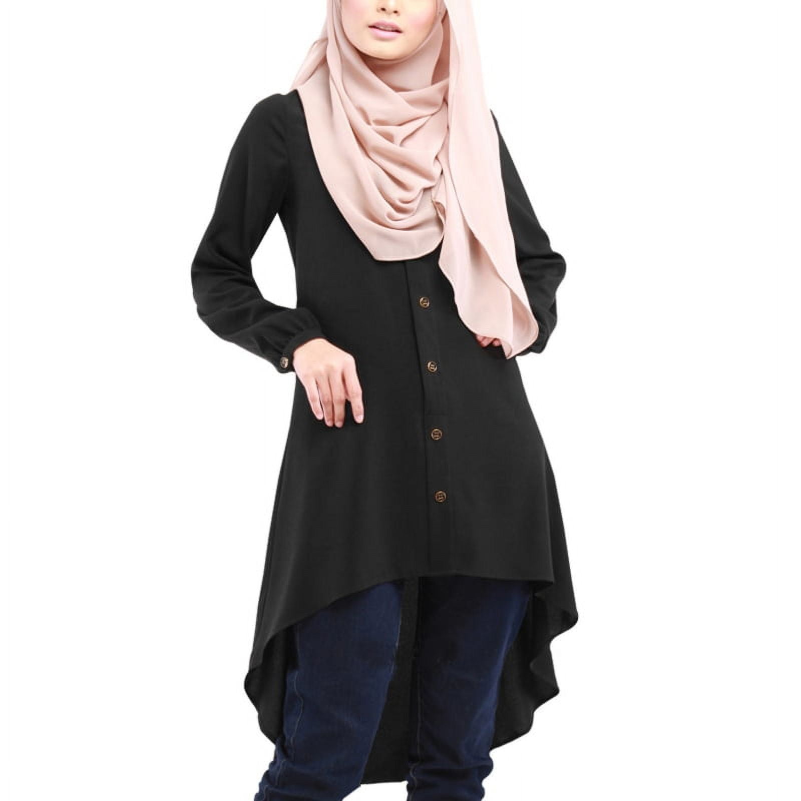 GENEMA Women Muslim Long Sleeve Blouse Dress Buttons Asymmetric Loose ...
