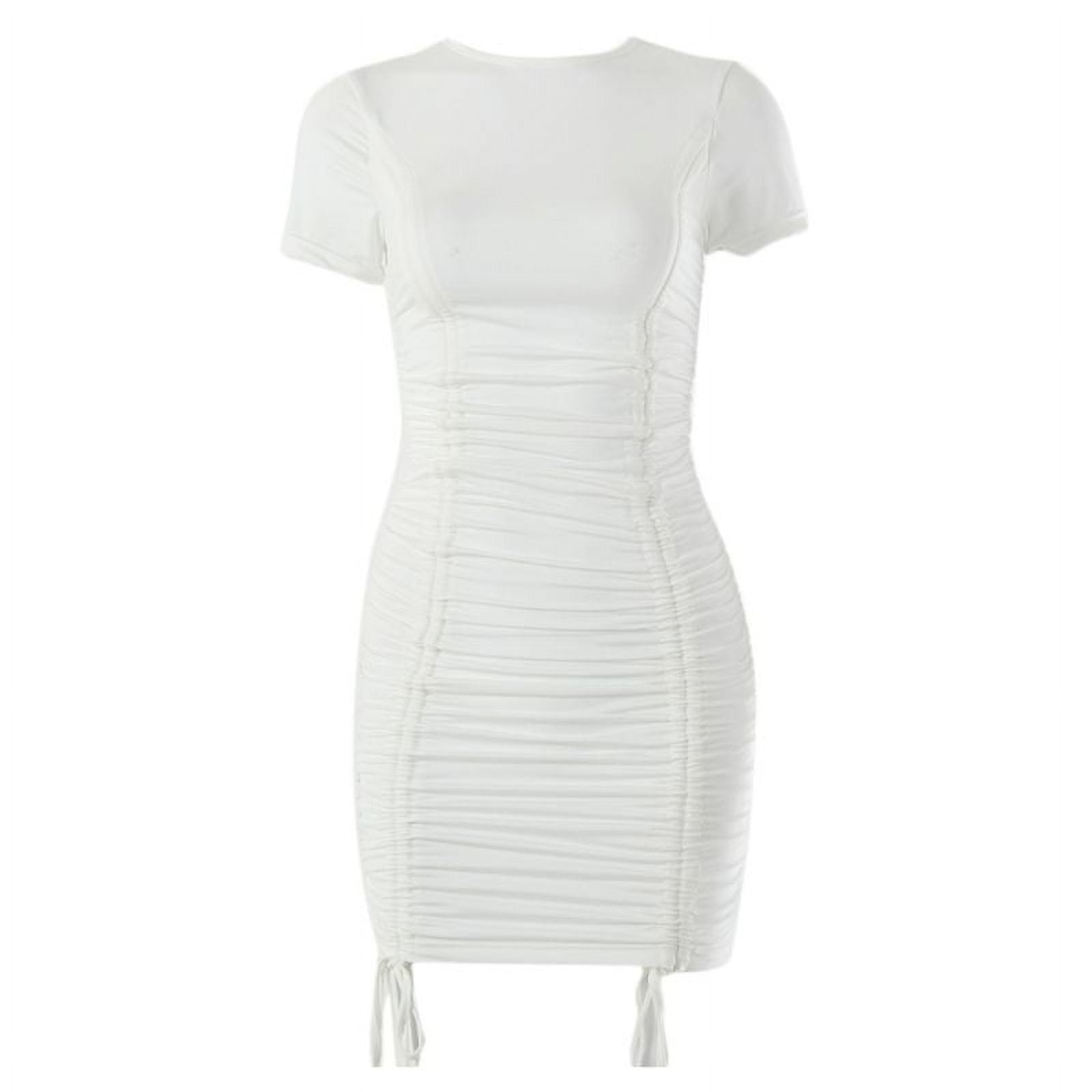 GENEMA Women Ruched Drawstring Bodycon Dress Short Sleeve Neon Solid ...