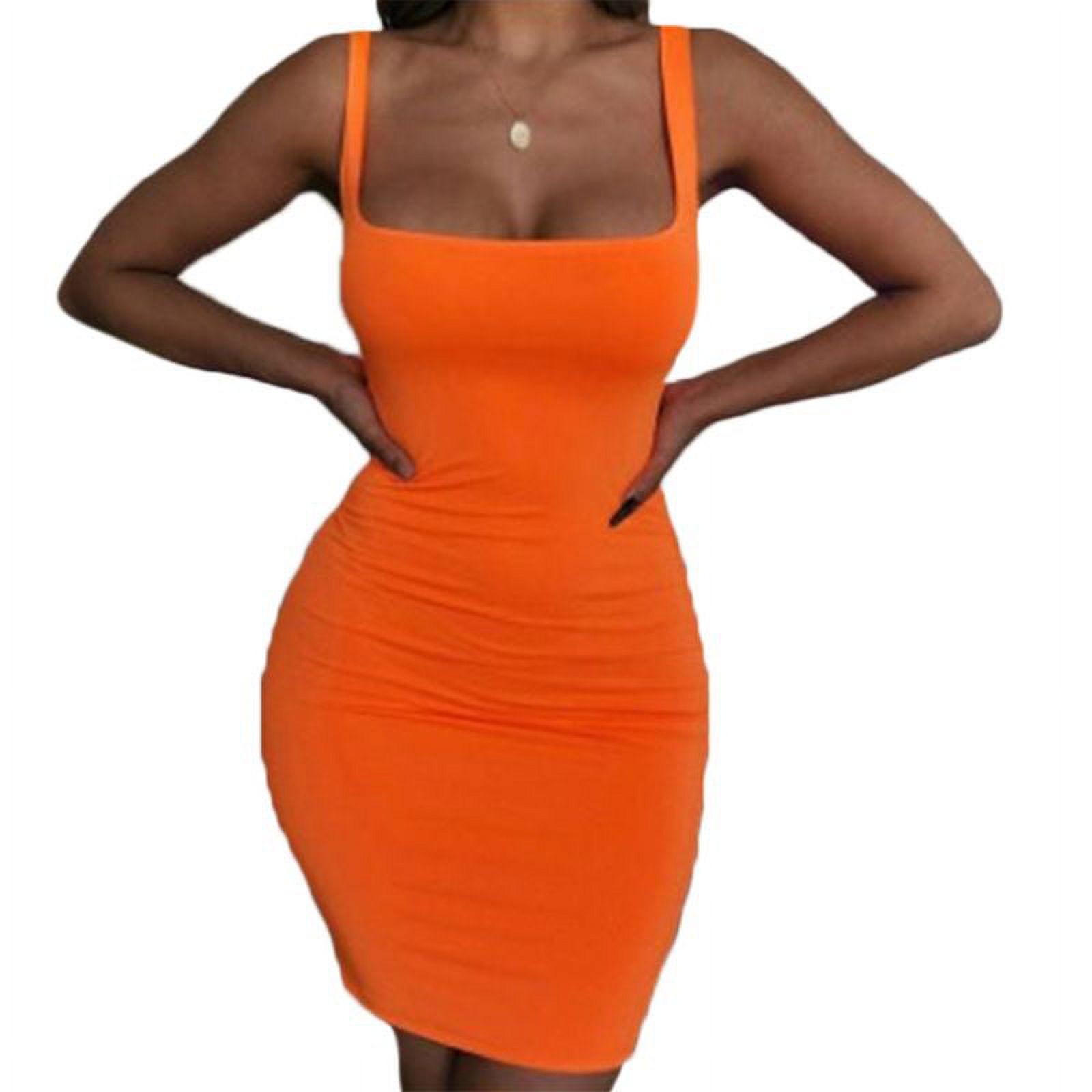 GENEMA Women Sleeveless Bodycon Mini Dress Sexy Square Neck Neon Candy ...