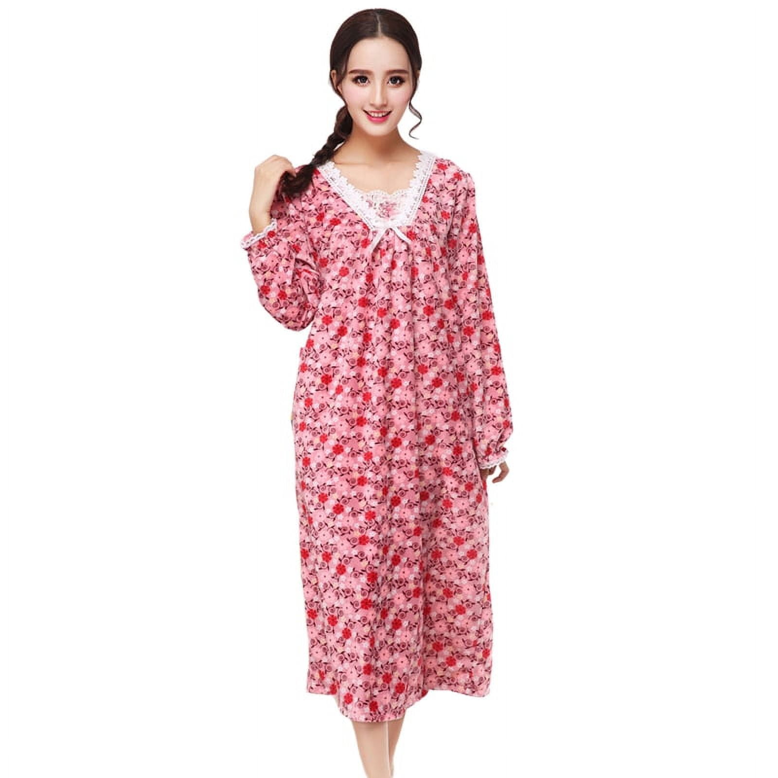 Genema Womens Autumn Puff Long Sleeve Nightgown Vintage Floral Printed