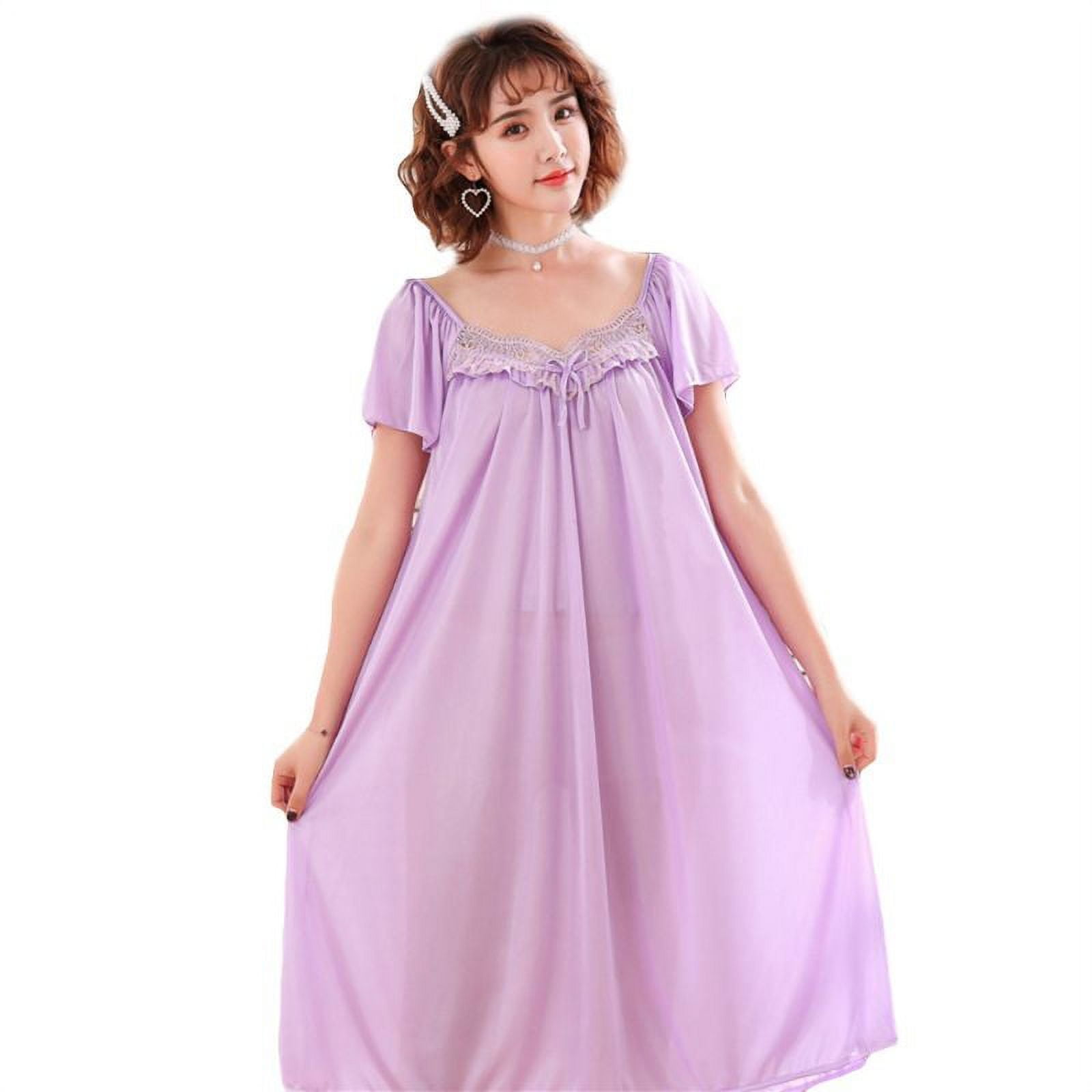GENEMA Womens Plus Size Silky Loose Nightdress Short Sleeve Ruffle ...