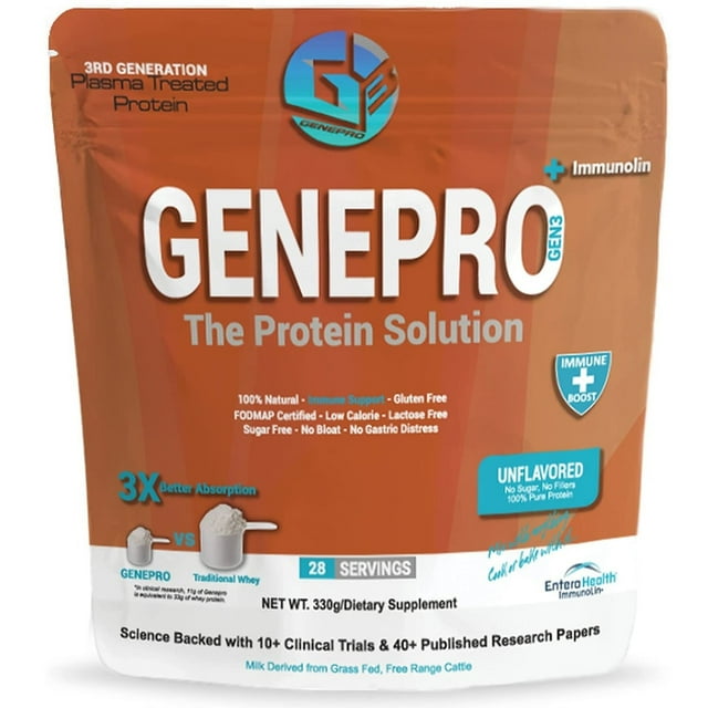 GENEPRO Gen3 Unflavored Protein Powder Supplement with Immunolin, 28 ...