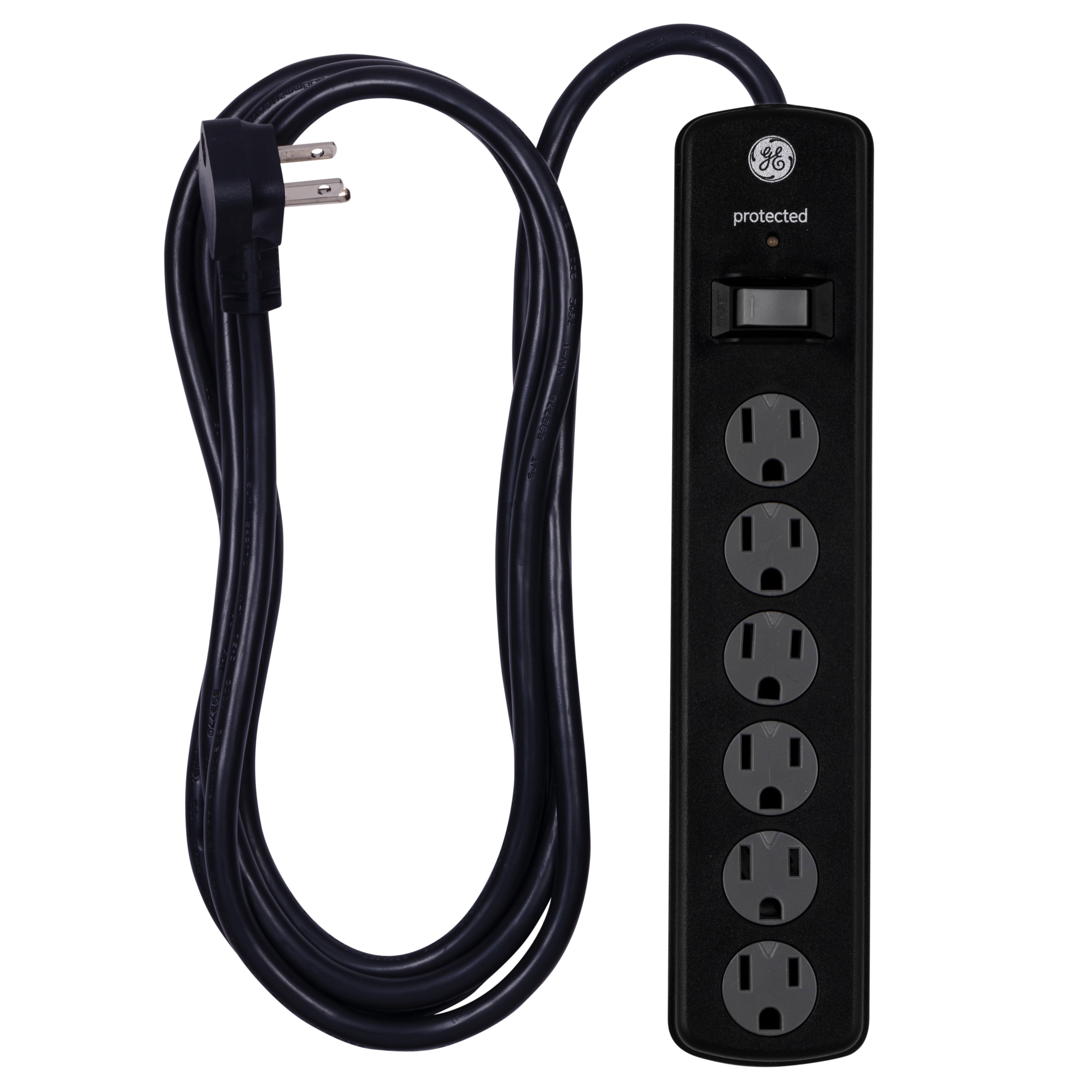 GENERAL ELECTRIC 6-Outlet Surge Protector, 8ft., Black 1,300J – 33662 ...