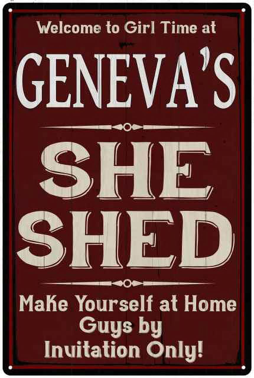 GENEVA'S She Shed Red Sign Lady Cave 8 x 12 High Gloss Metal ...