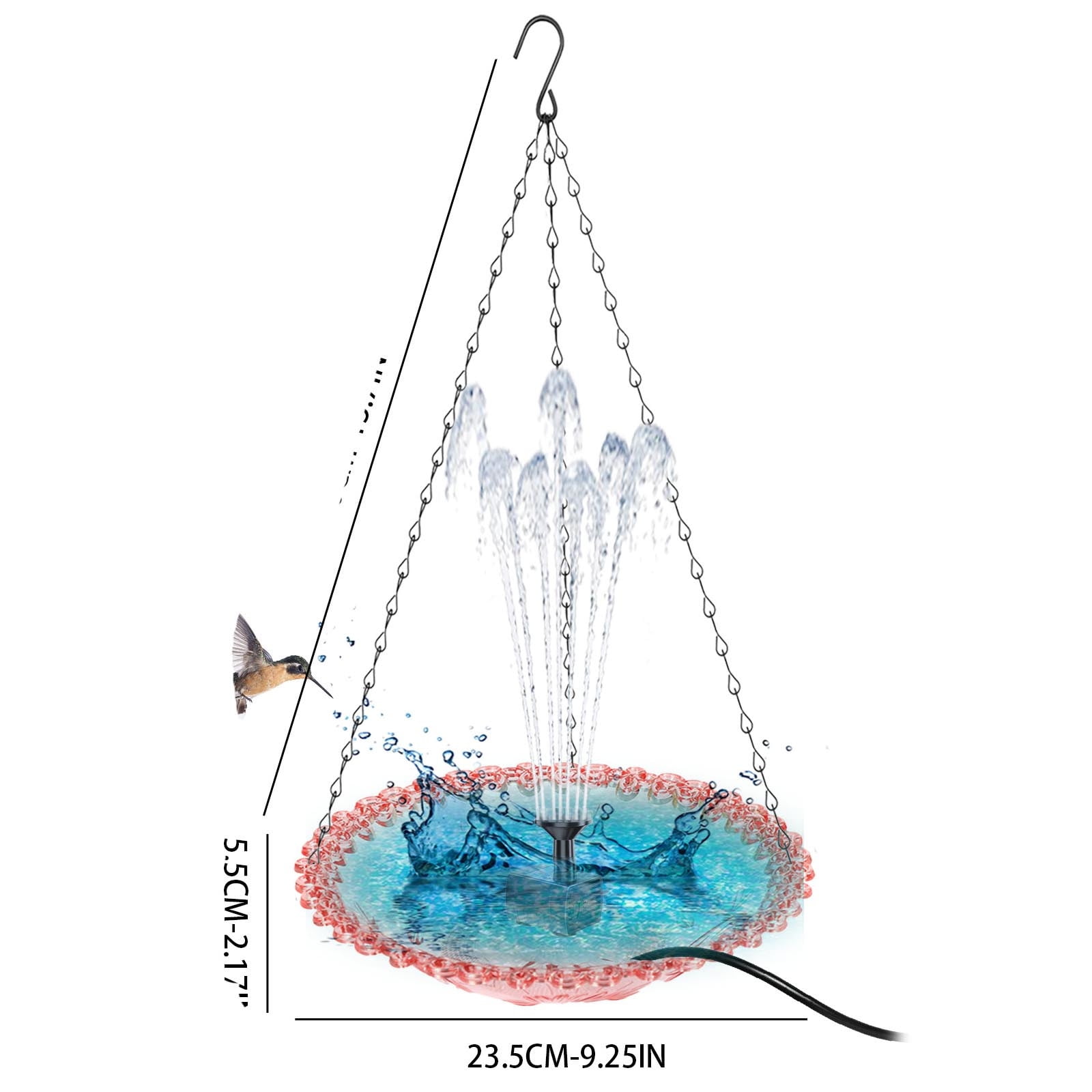 GENGEN Hanging Bird Bath - Bird Bath Bowl with Solar Fountains Pump ...