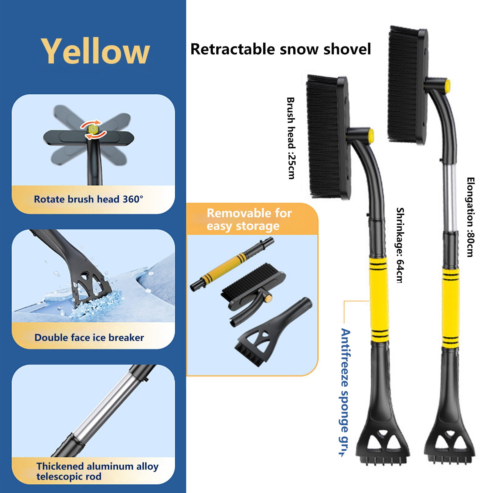 GENGEN Ice Scrapers for Car Windshield, 32" Extendable 3-in-1 Snow ...