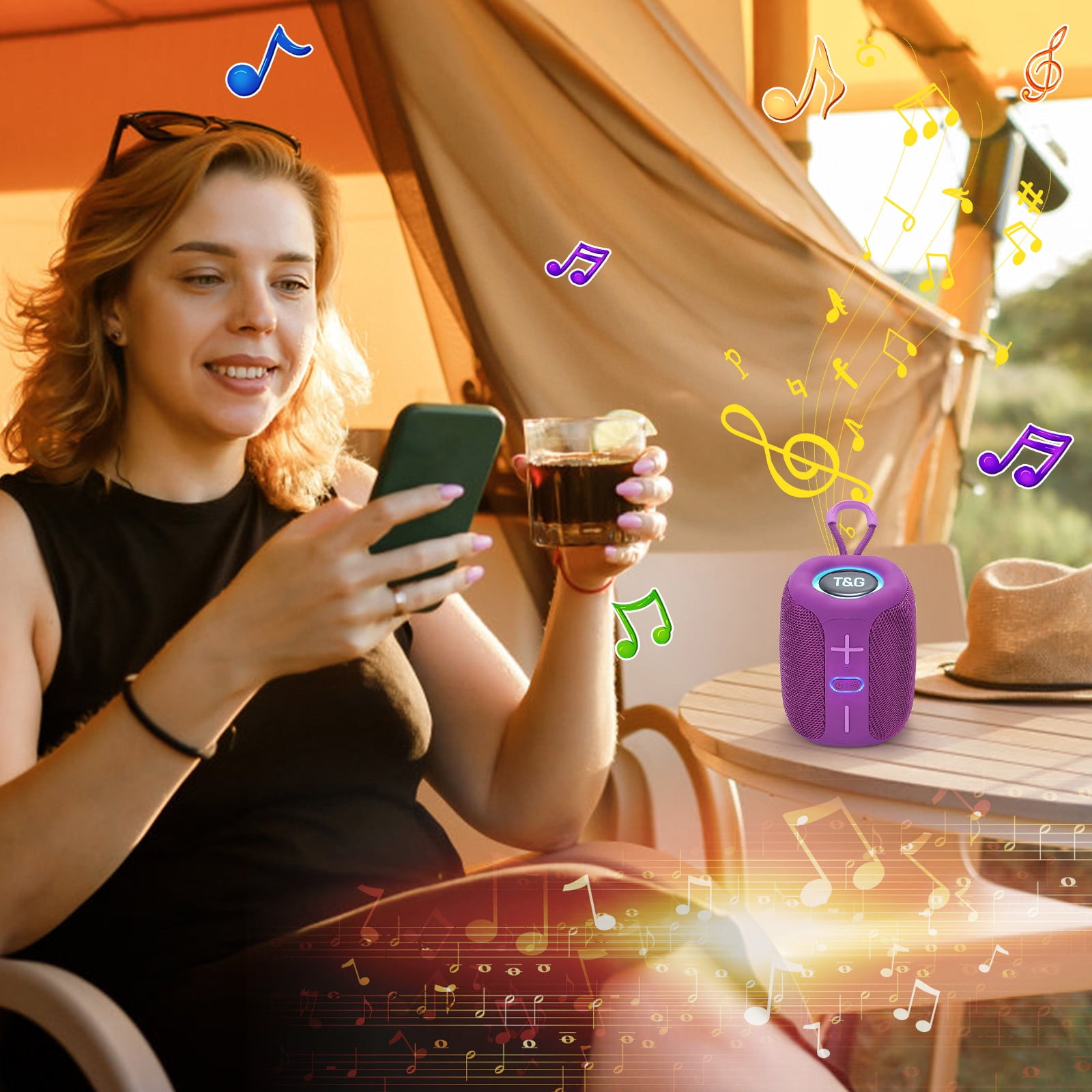 GENGEN Portable Bluetooth Speaker, Portable Waterproof Bluetooth Speaker, Wireless Bluetooth ...