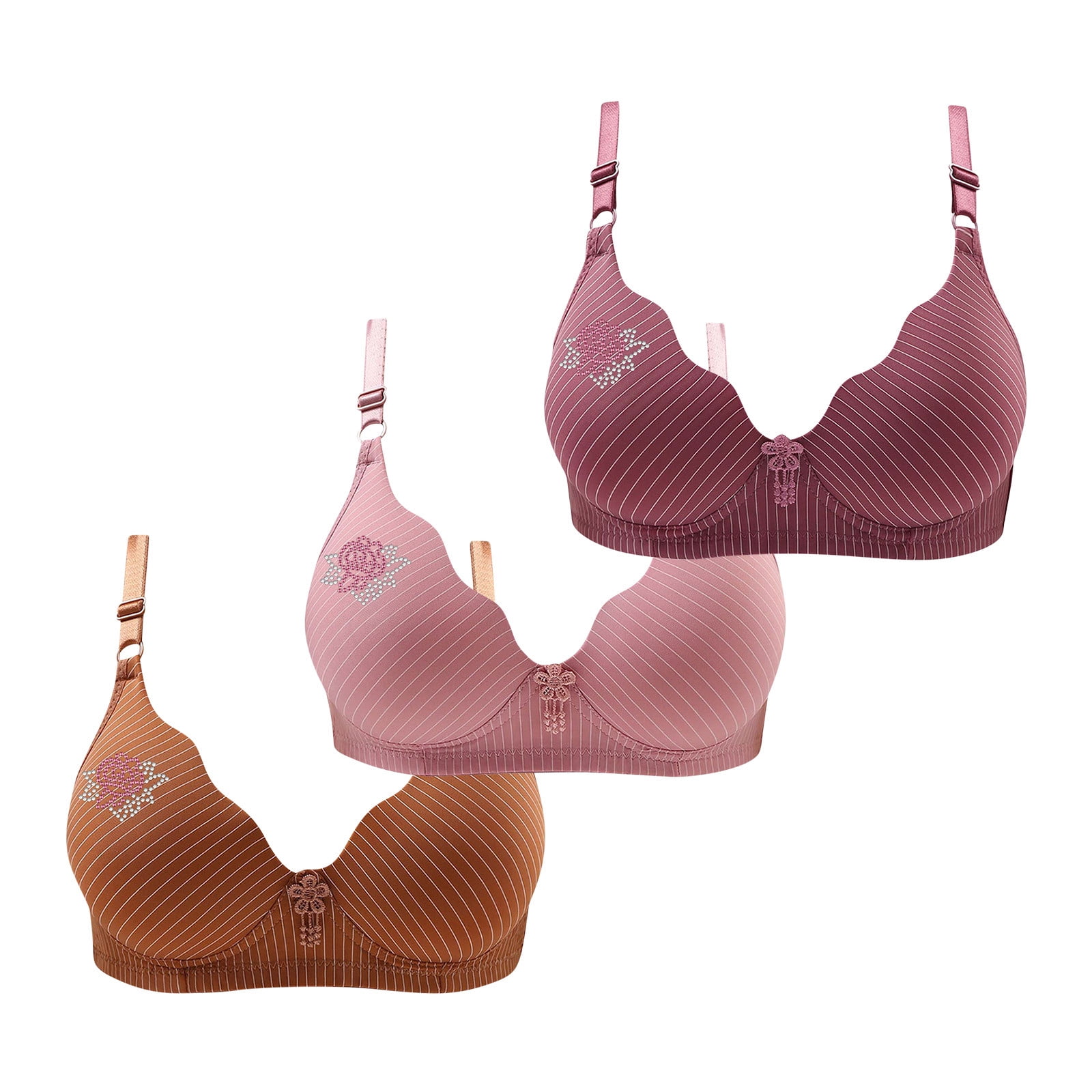 GENGING 3 - Piece Set of V - Neck Bras with Subtle Embroidered Details ...