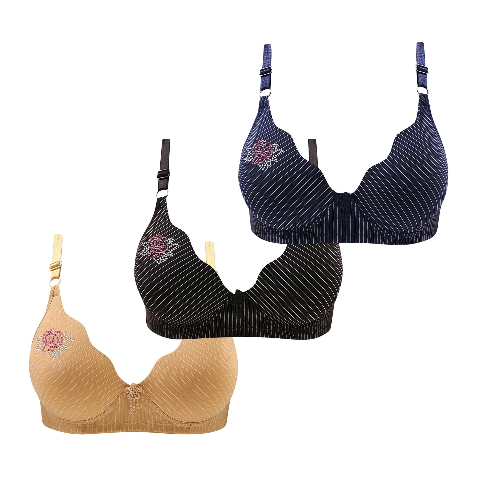 GENGING 3 - Piece Set of V - Neck Bras with Subtle Embroidered Details ...